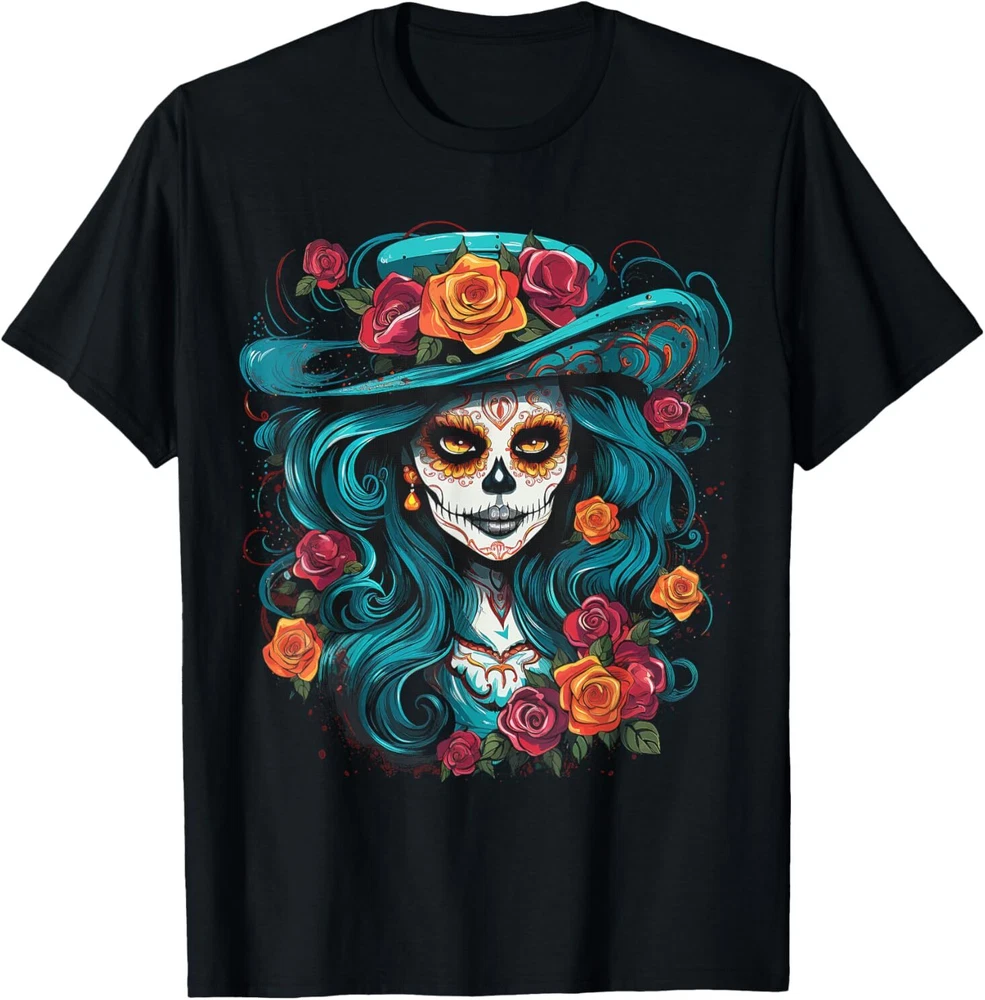 Day Of The Dead Sugar Bone Structure Women Holiday Graphic Tee Cool ...