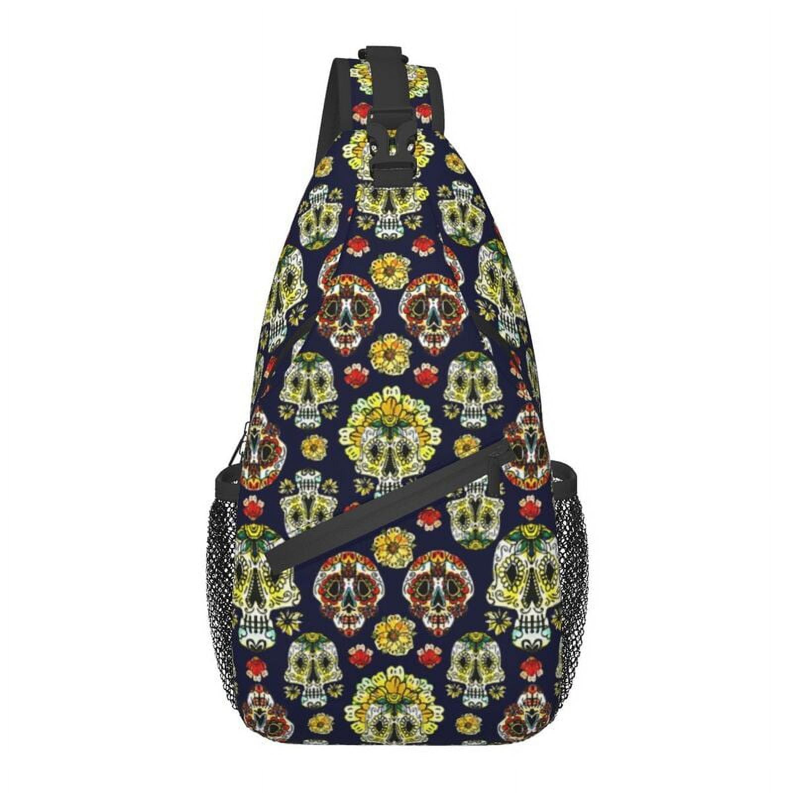 Day Of The Dead Sugar Skulls Collage Sling Chest Crossbody Bag Men ...