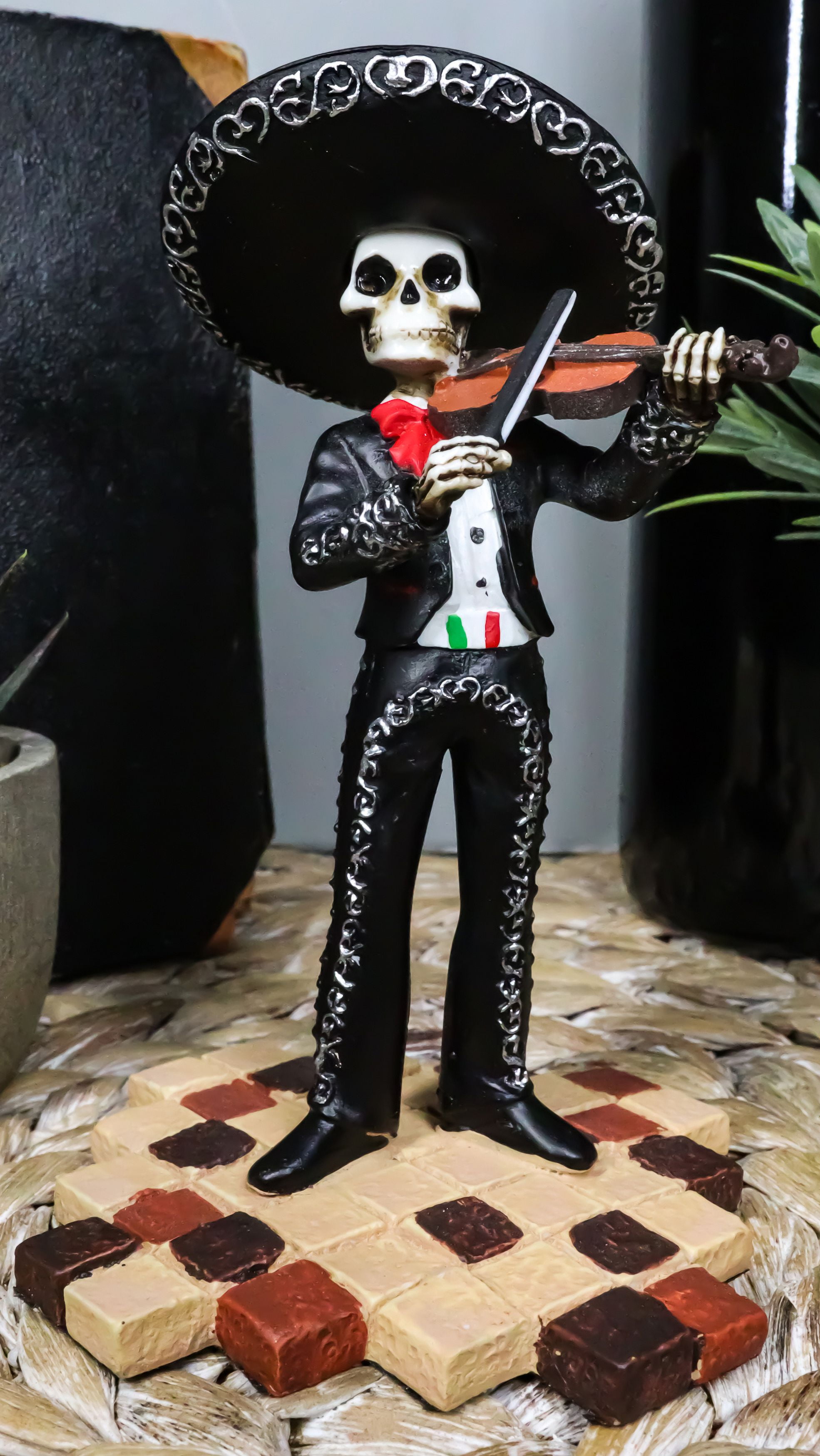 Skeleton Day of the Dead Mariachi Band Violin Player Sculpture, 5.25"H ...