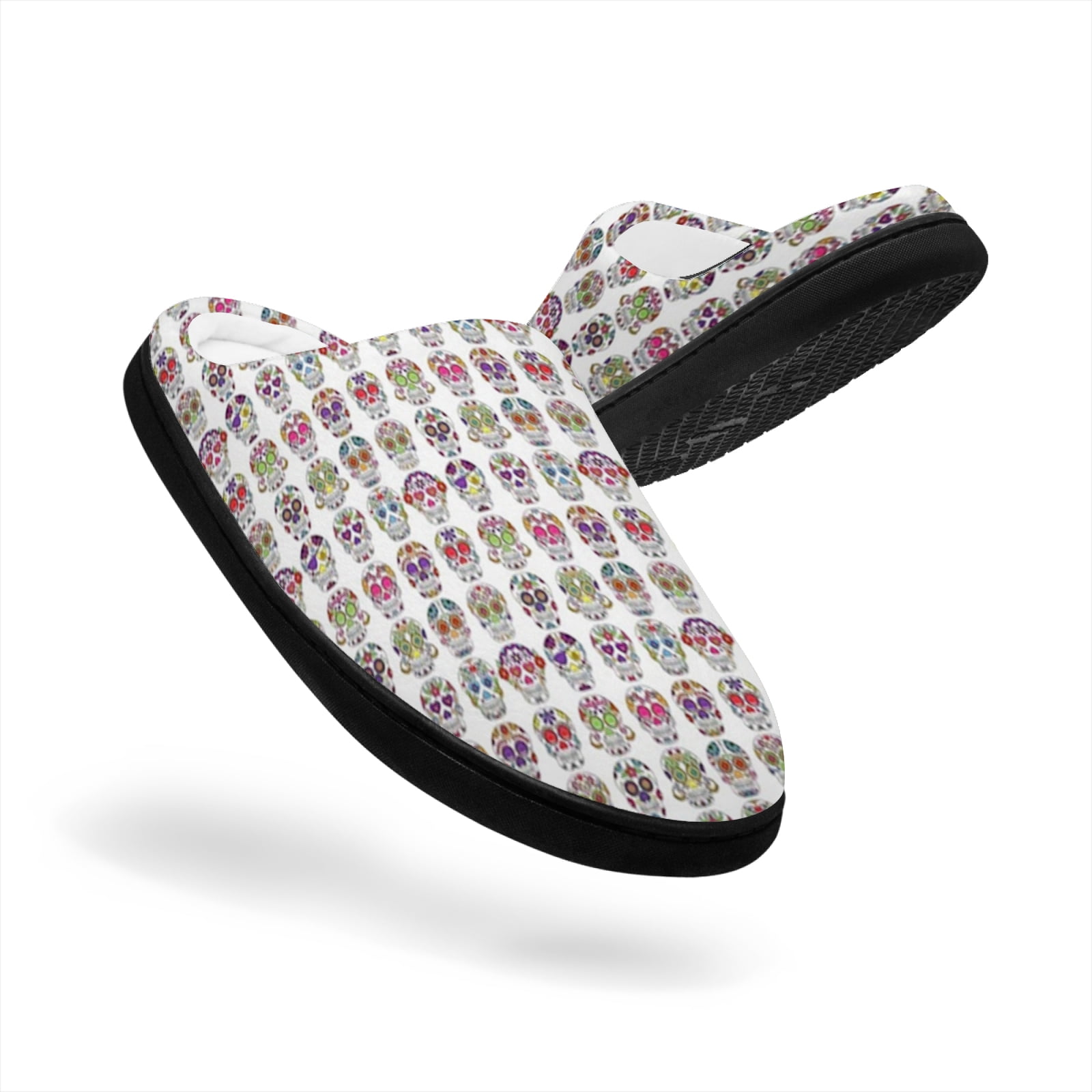 Day Of The Dead,Womens Cozy Scuff Slippers Slip On,Colorful Sugar ...