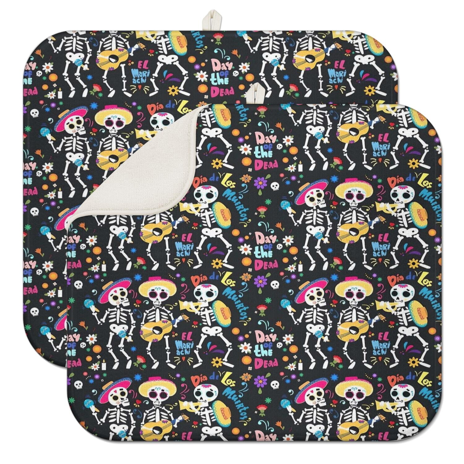 Day Of the Dead Halloween Pattern Dish Drying Mat for Kitchen 1 Pack ...
