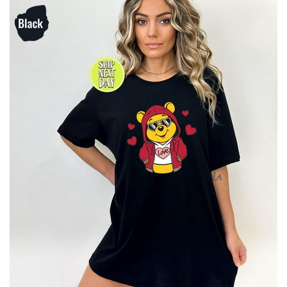 Day Pooh Bear Heart ,Valentine Day Bear Heart Retro Love Back Print ...
