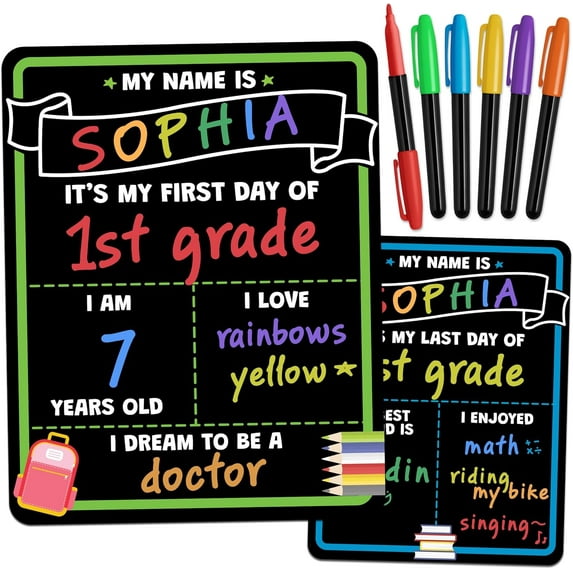 Day of School Sign Board with Liquid Chalk Markers - 14”x11” Double ...