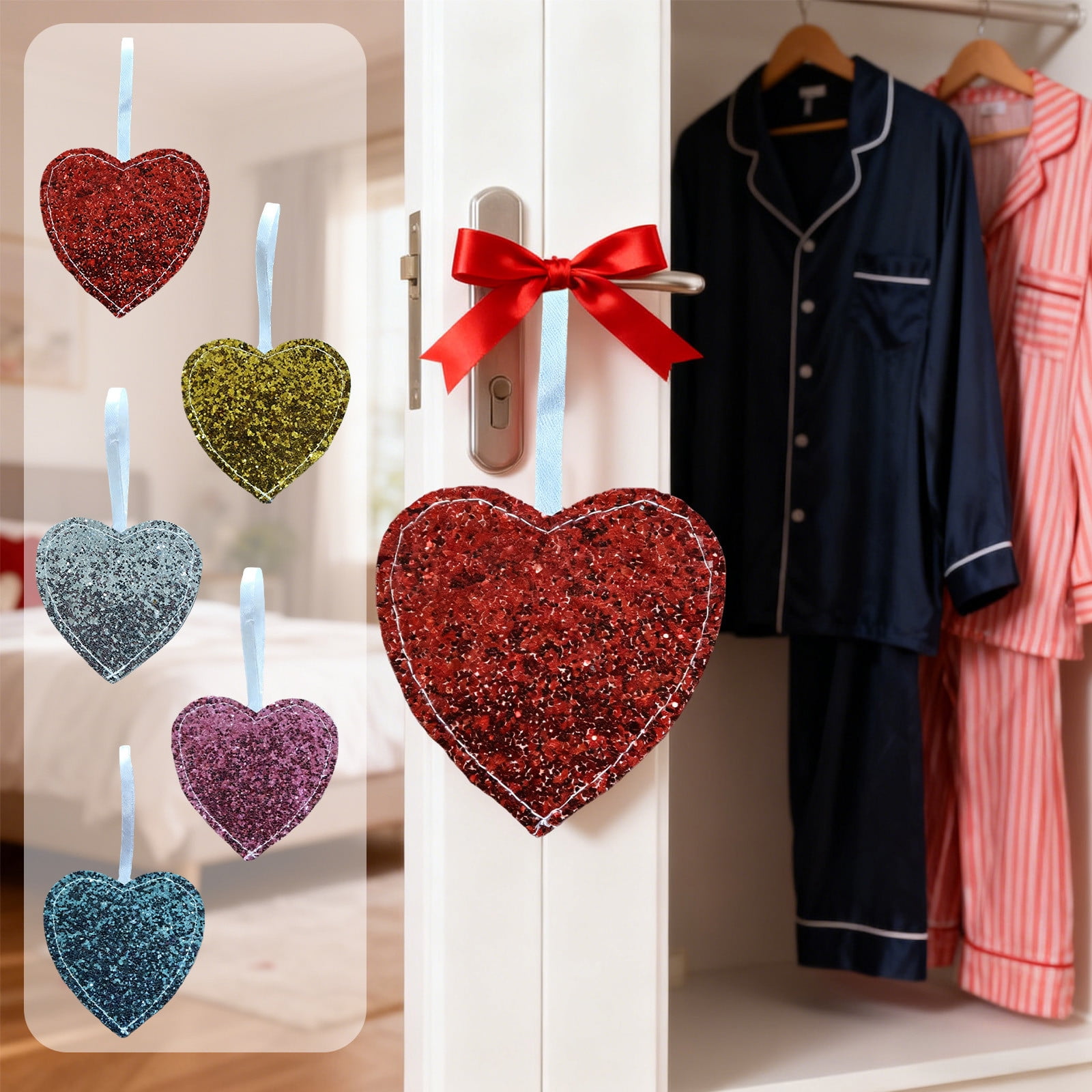 Day Sparkling Pendant Peach Heart Small Fabric Charm 8.5cm Light Blue ...