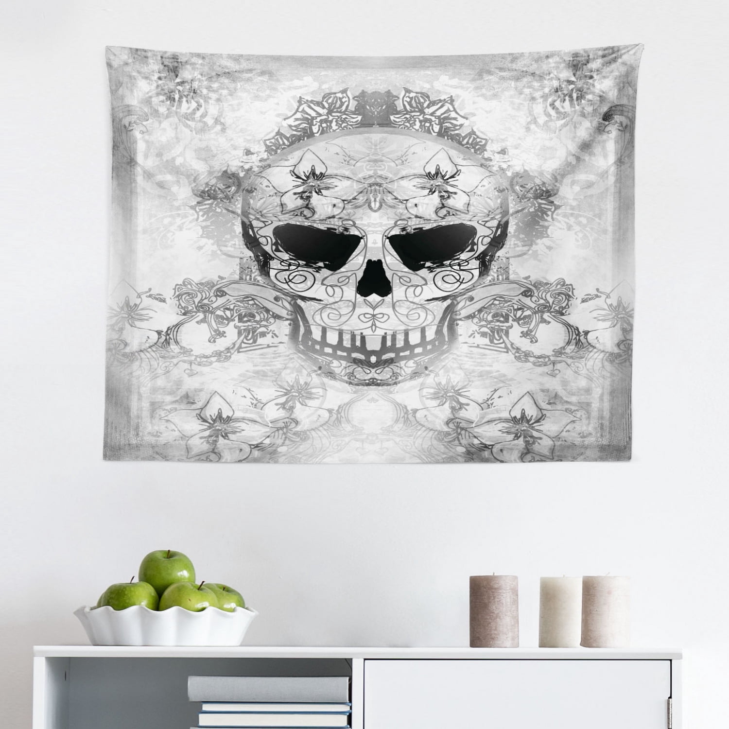Day of The Dead Tapestry, Dia de Los Muertos Words Spanish Skull Dead ...