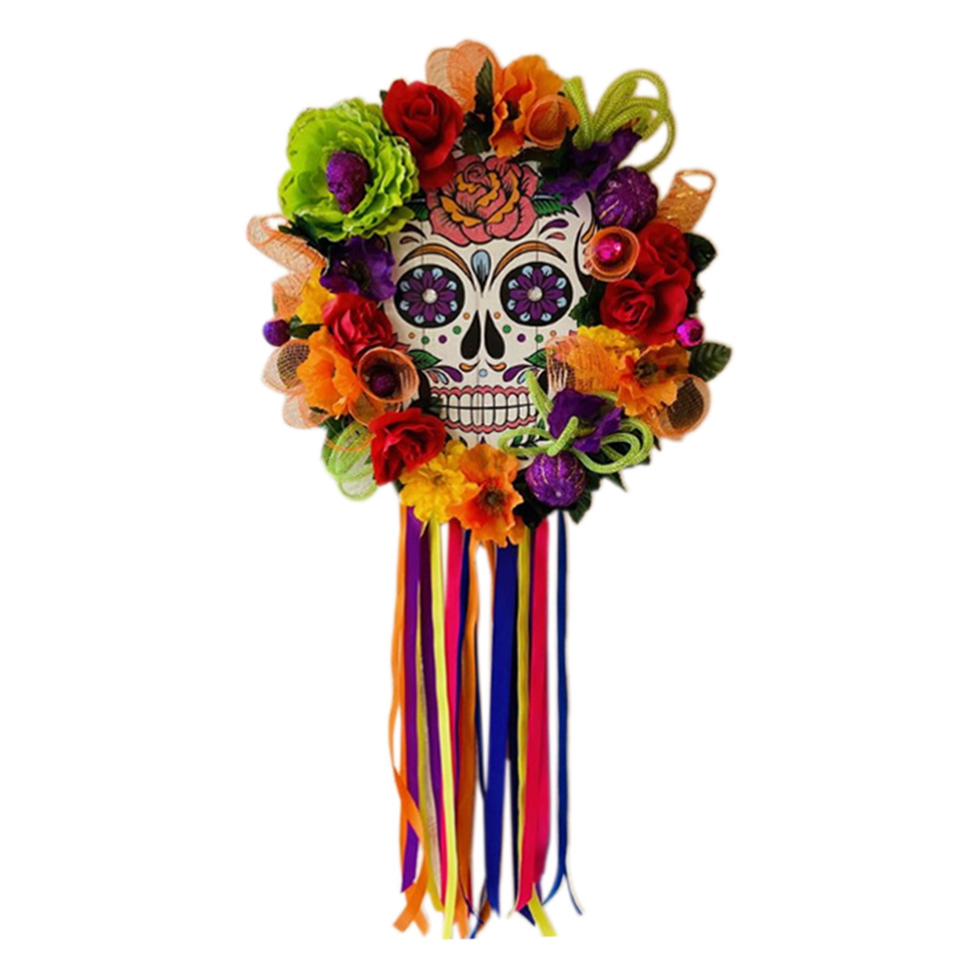 Day of The Dead Wreath Halloween Skull Decorations 23.62inches Dia De ...