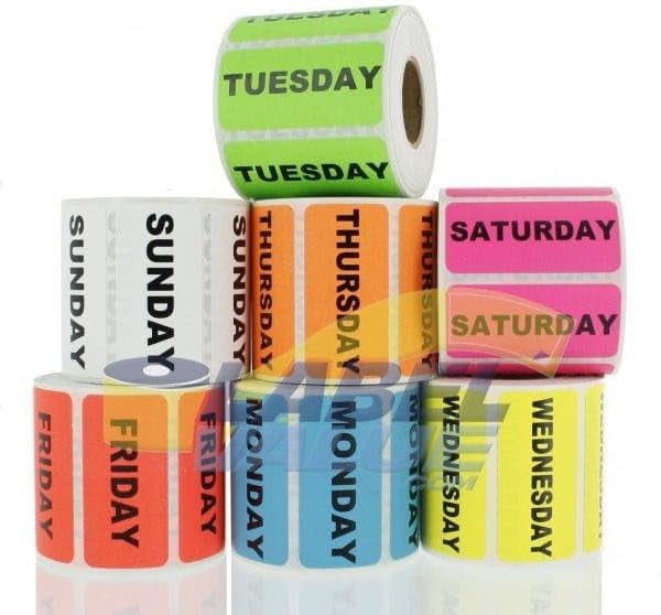 Day of The Week Labels - 2” x ”, 500 Labels Per Roll, Includes 7 Rolls ...