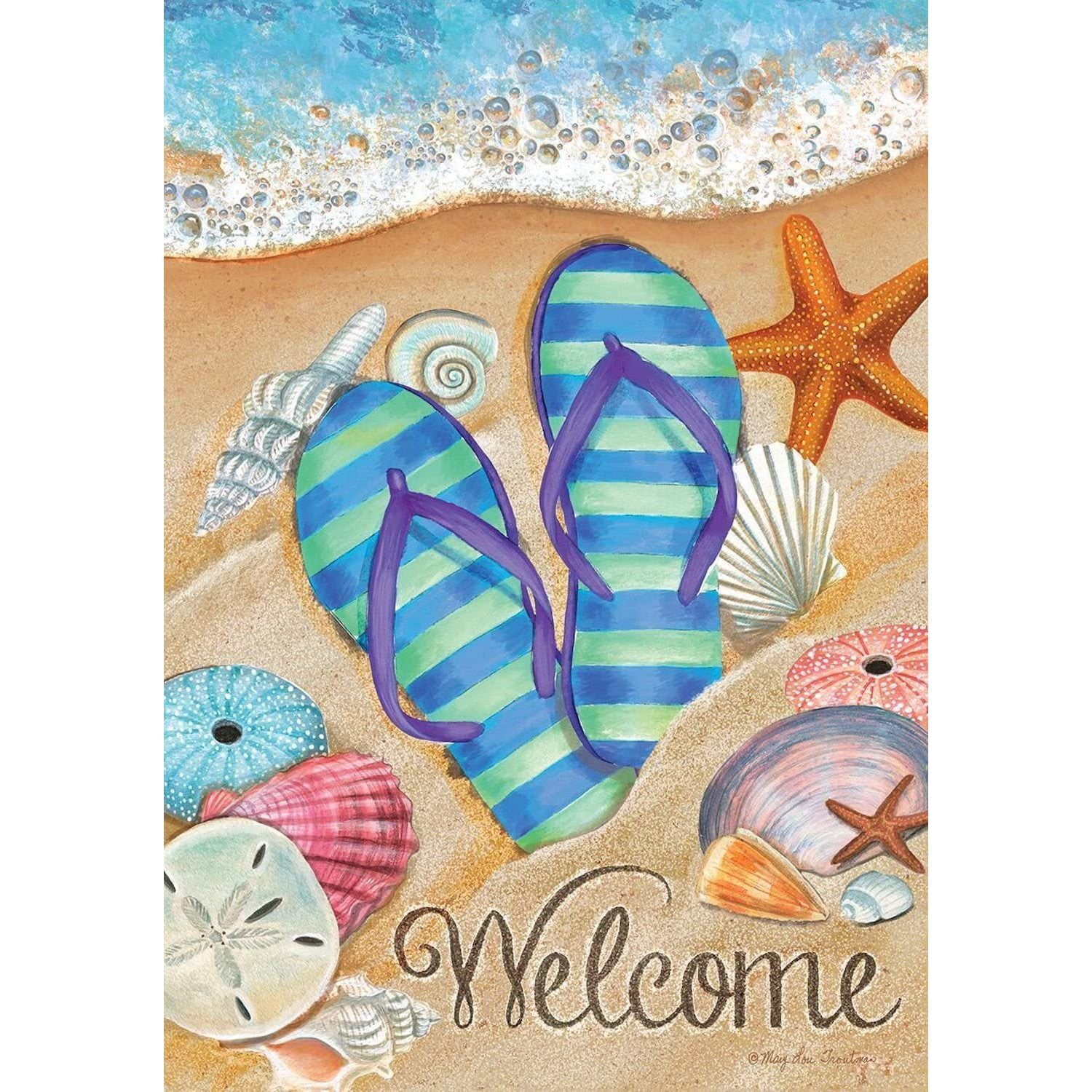 Day in the Sun Summer House Flag Flip Flops Welcome Shoreline 28" x 40 ...