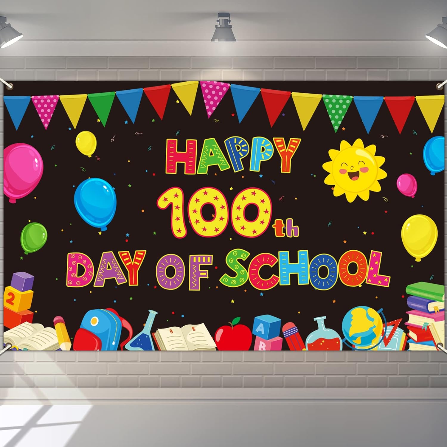 Day of School Backdrop Happy 100 Days Background Banner for ...
