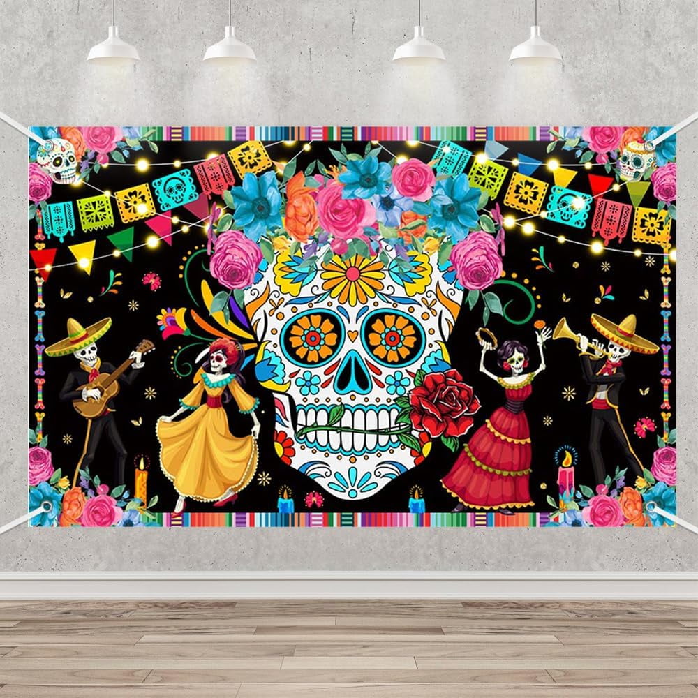 Day of The Dead Banner for Mexican Fiesta Dia De Los Muertos Backdrop ...