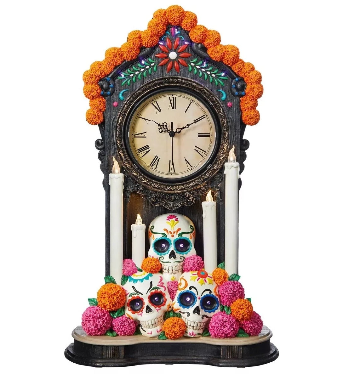 Day of The Dead Clock with LED Candle Lights & Skulls - Walmart.com