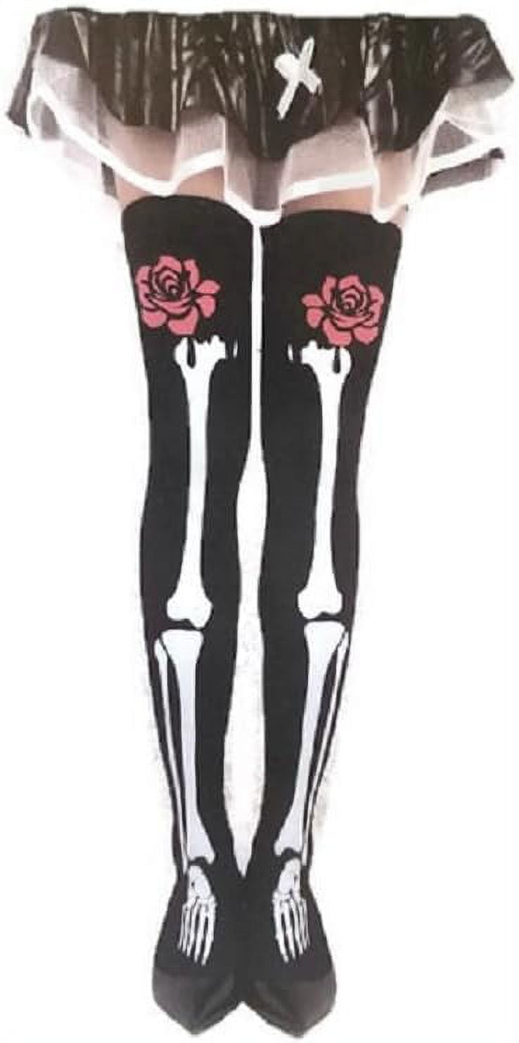 Day of The Dead Halloween Skeleton Knee High Stocking Socks with Roses ...