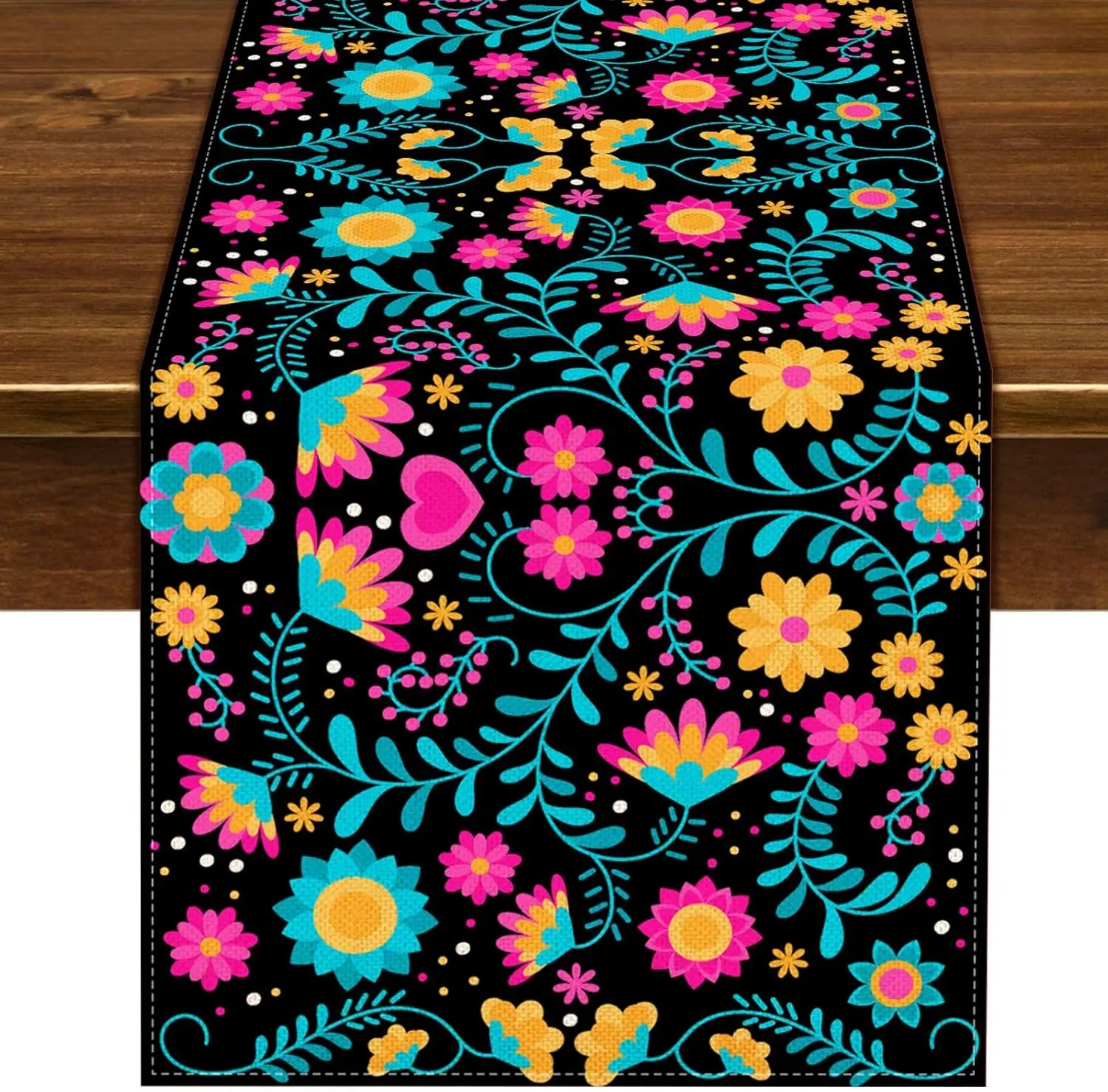 Day of The Dead Linen Table Runners Holiday Party r Washable Kitchen ...