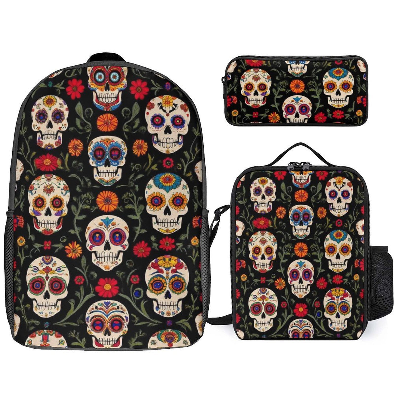Day of The Dead Skulls Floral 3D Printed 3pcs/Set Bags Laptop Daypack ...