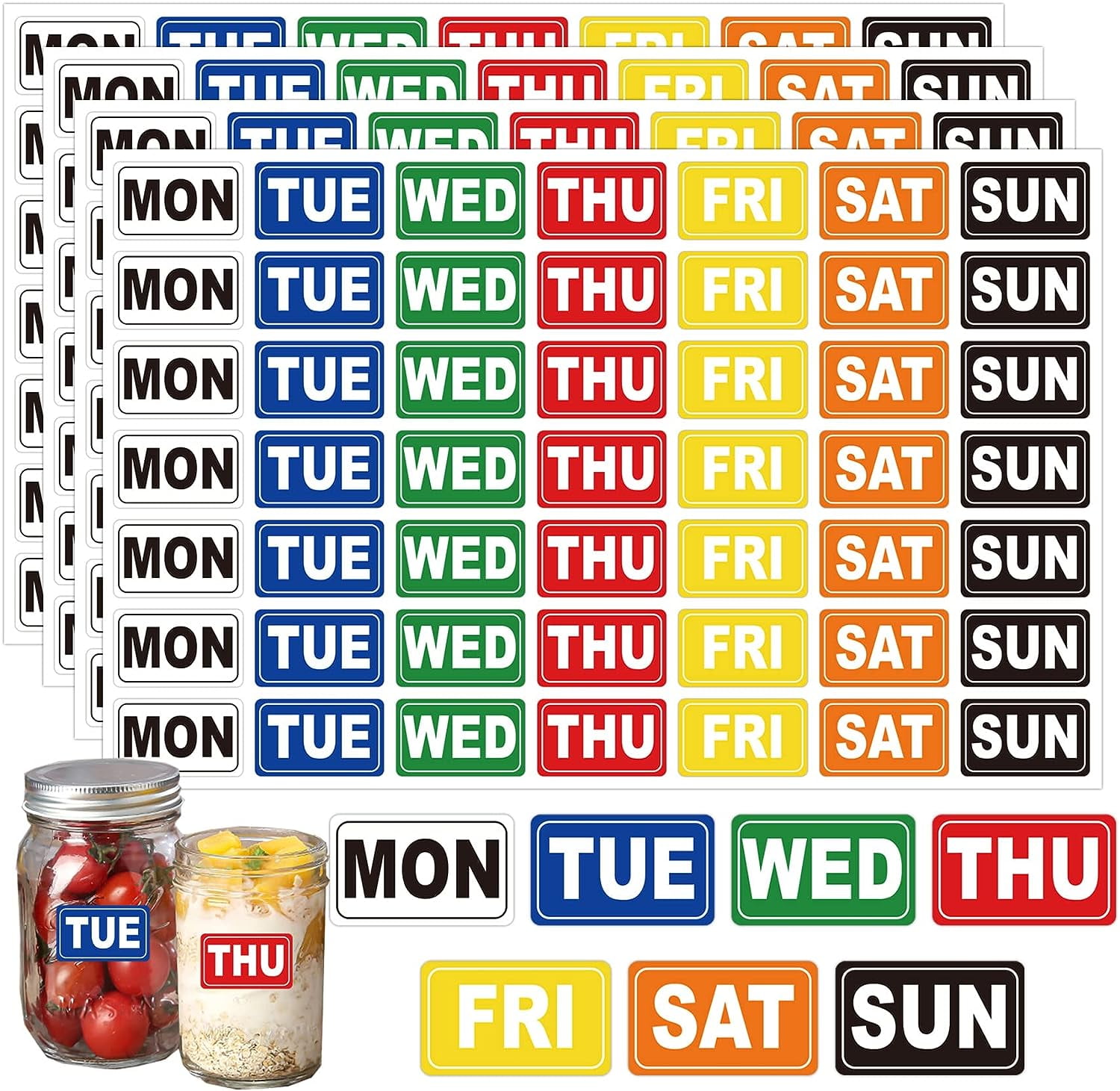 Day of The Week Labels 1.25X3/4inch Week Date Stickers Weekly Dates ...