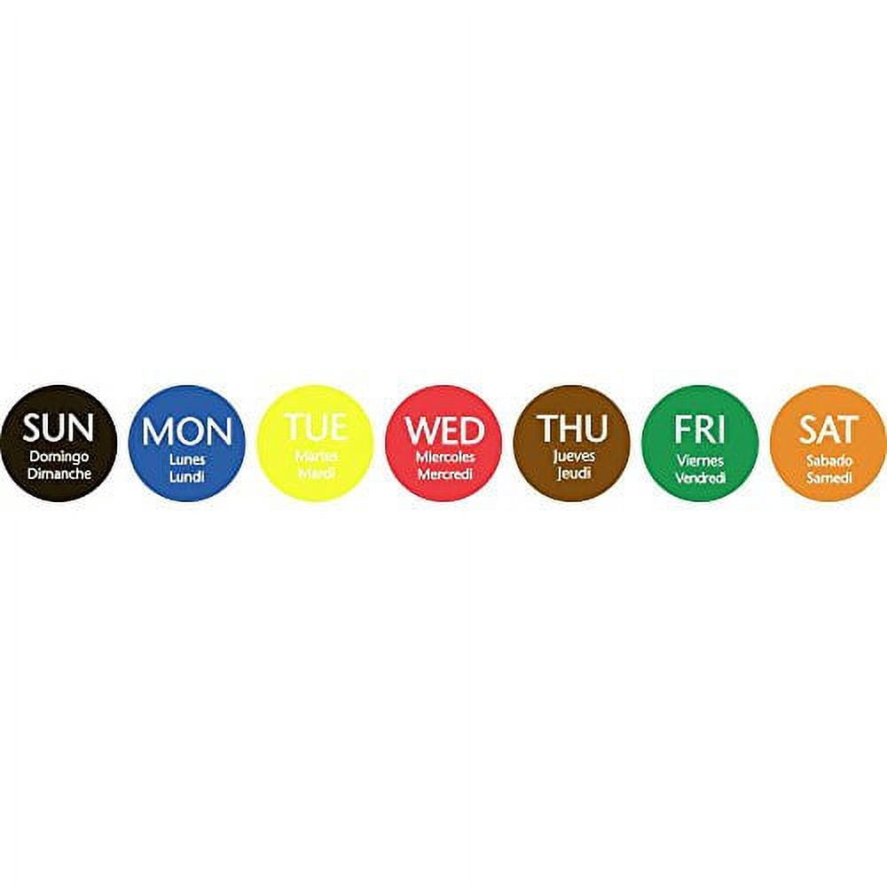 Day of The Week Labels 3/4" Diameter Tri-Lingual Day of The Week Dots 7 ...