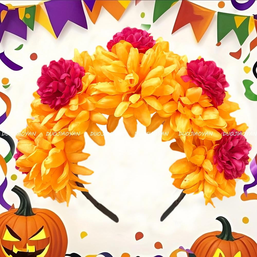 Day of the Dead Artificial Marigold Hair Band Faux Chrysanthemum ...