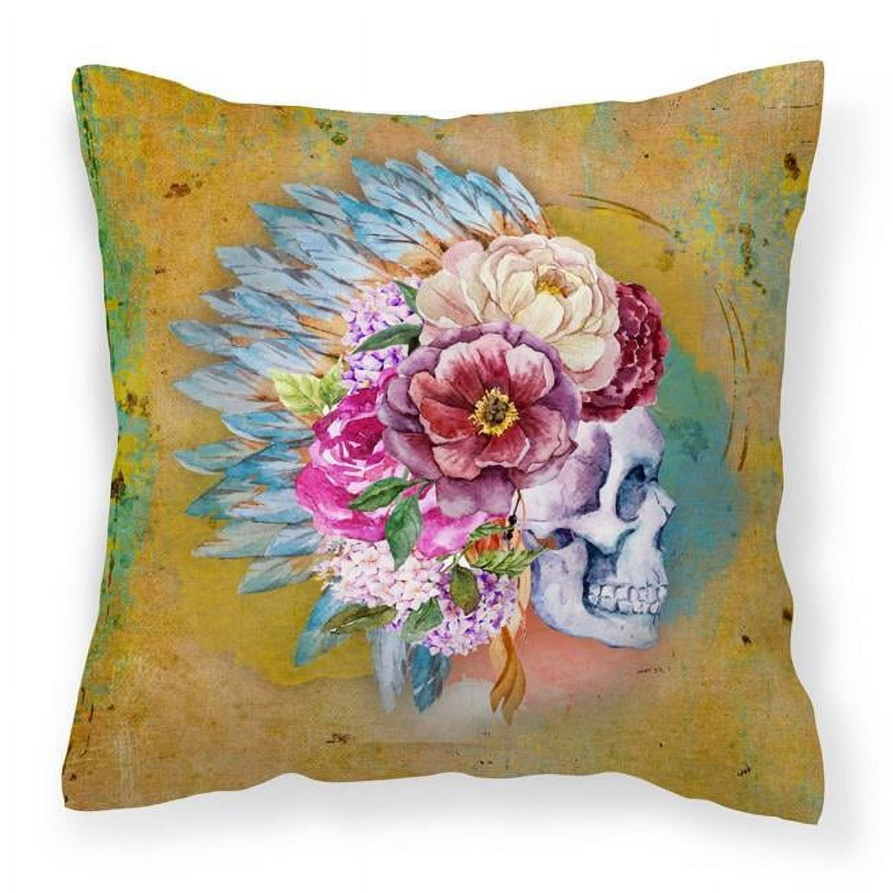 Day of the Dead Flowers Skull Fabric Decorative Pillow - 18 x 3 x 18 in ...
