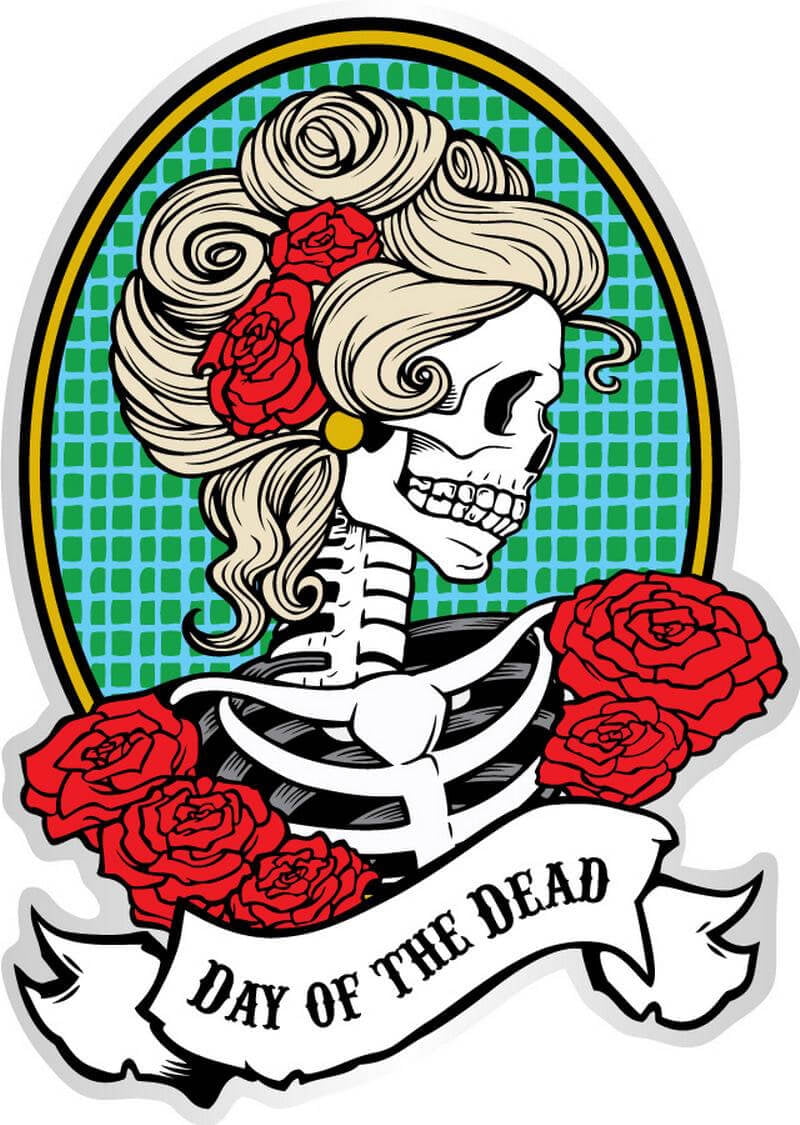 Day of the Dead Katrina Side View - Postcard Sized Vinyl Sticker 6" x 4 ...