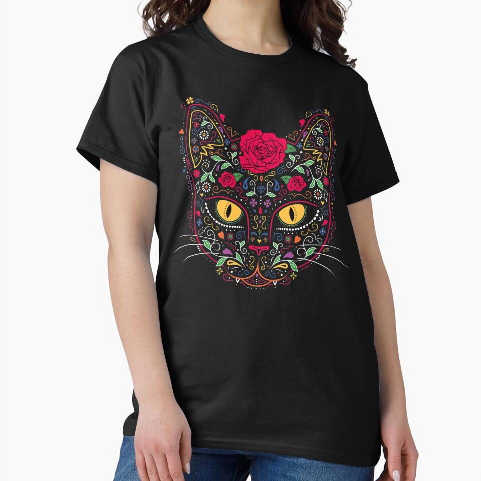 Day of the Dead Kitty Cat Sugar Skeleton Head H5598 Unisex T-Shirt, Up ...