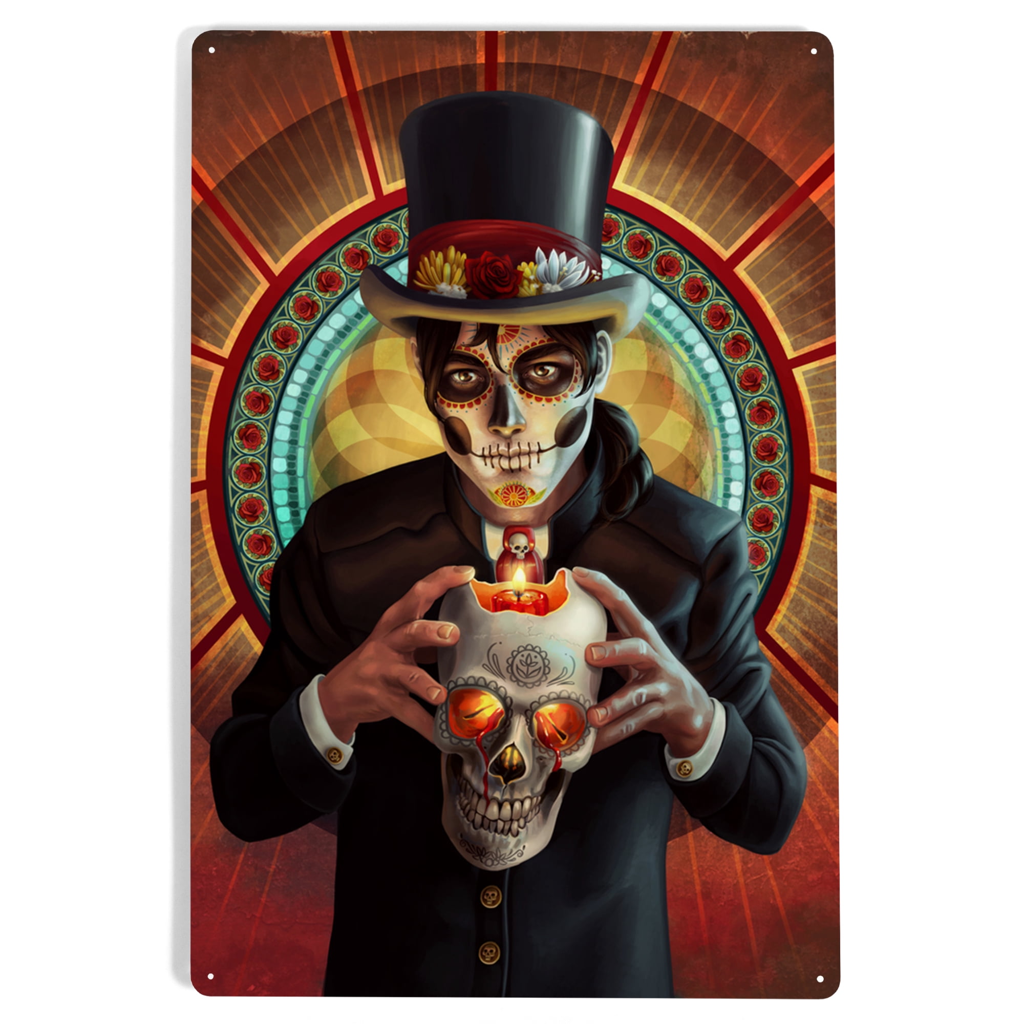 Day of the Dead, Man and Candle (12x18 Aluminum Art, Indoor Outdoor ...