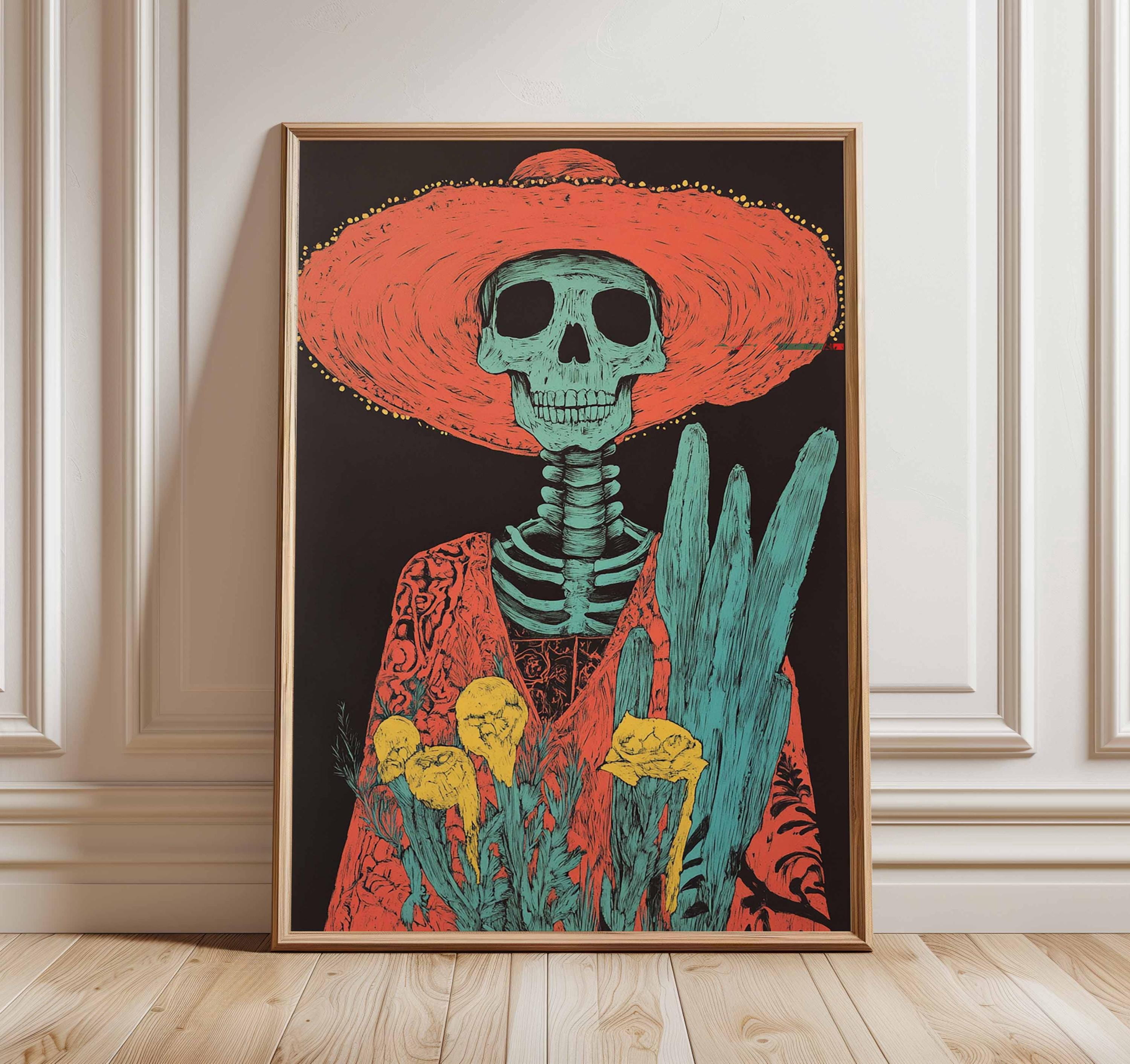 Day of the Dead Print, Folk Art Skeleton Poster, Maximalist Calavera ...