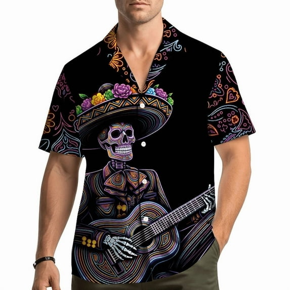 Day of the Dead Skeleton Guitar Hawaiian Shirt, Music Lover Outfit ...