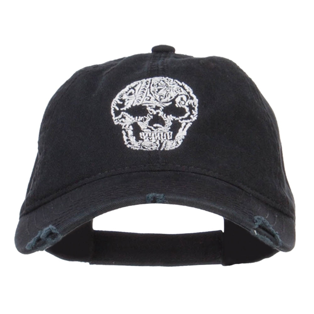 Day of the Dead Skull Embroidered Frayed Cap - Black OSFM - Walmart.com