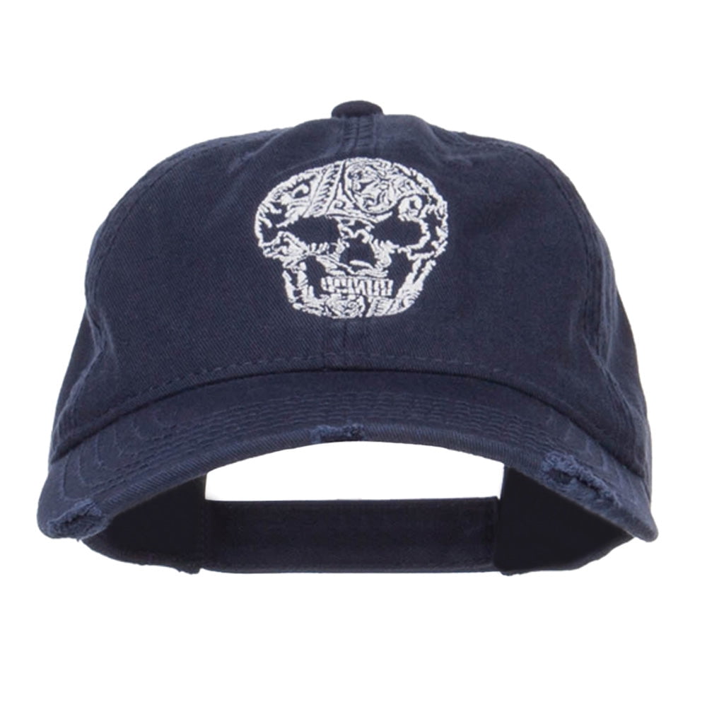 Day of the Dead Skull Embroidered Frayed Cap - Navy OSFM - Walmart.com