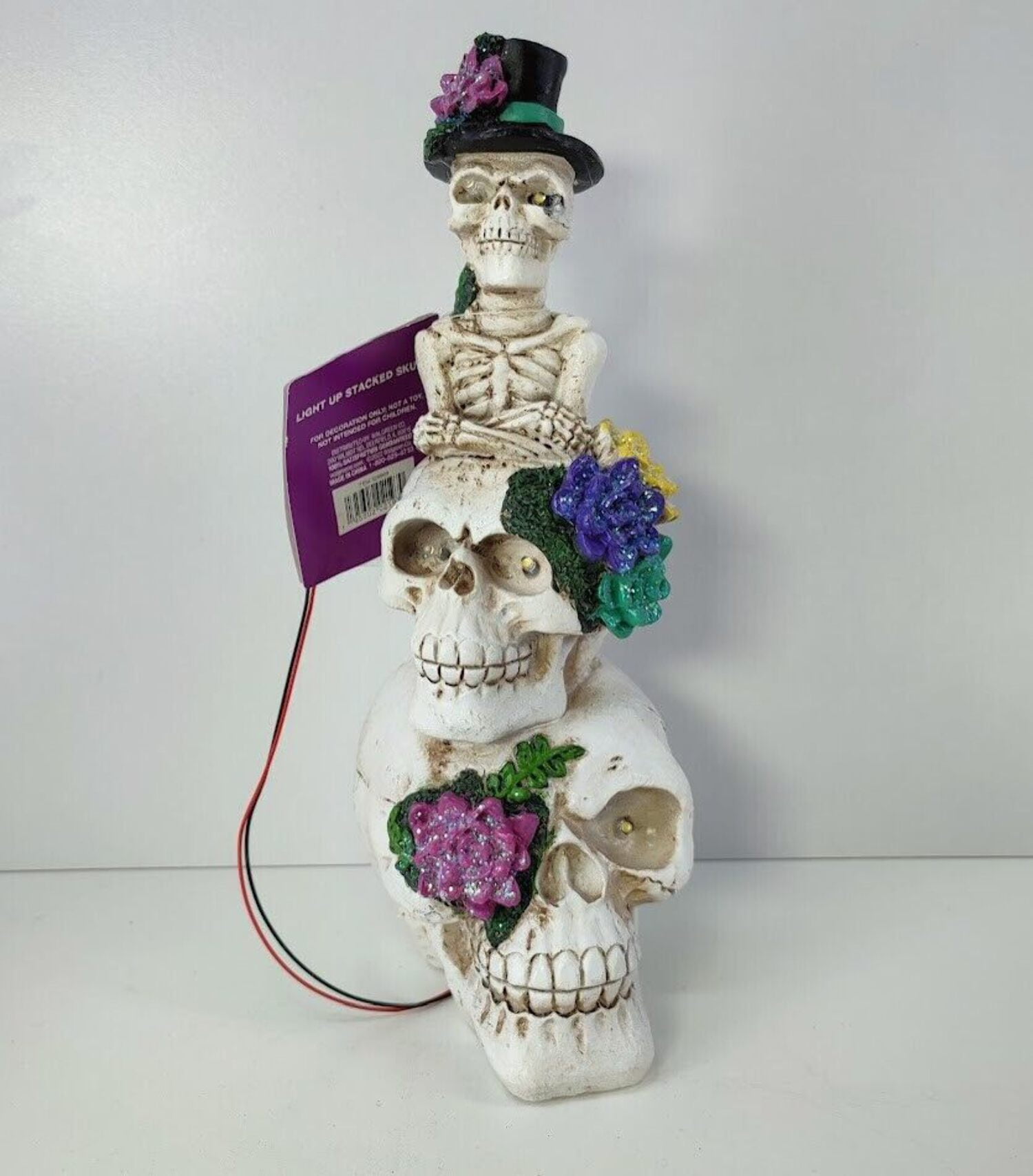 Day of the Dead Stacked Up/Light Up Skulls Tabletop Halloween Figurine ...