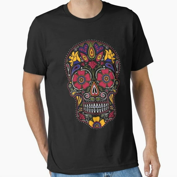 Day of the Dead Sugar Skeleton Head Dark Calavera Graphic H43004 T ...
