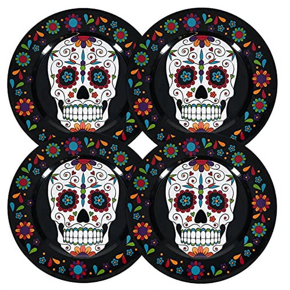 Day of the Dead Sugar Skull Black Charger Set of 4 (4 Sugar Skull ...