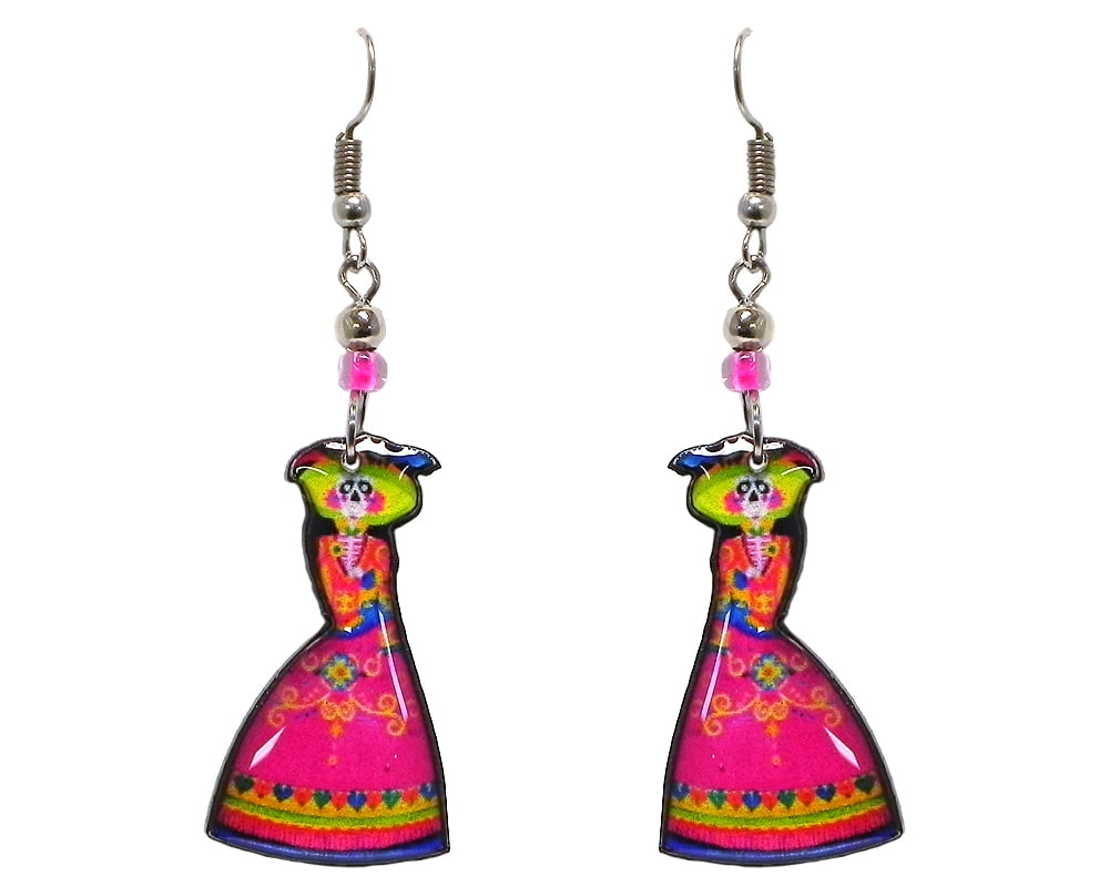 Day of the Dead Sugar Skull Skeleton Holiday Graphic Dangle Earrings ...
