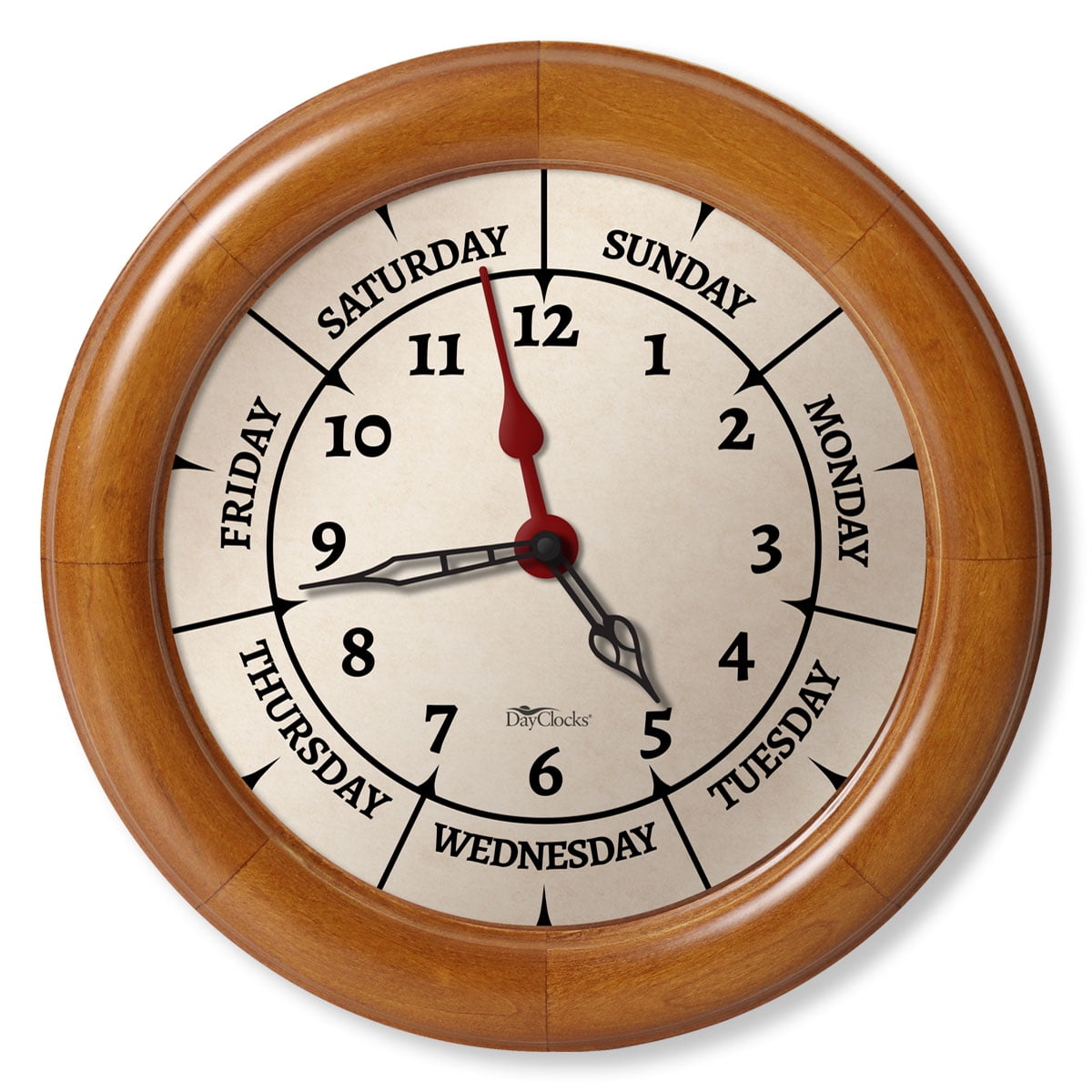 DayClocks Time & Day-of-the-Week Wall Clock with 10" Pine Wood Frame ...