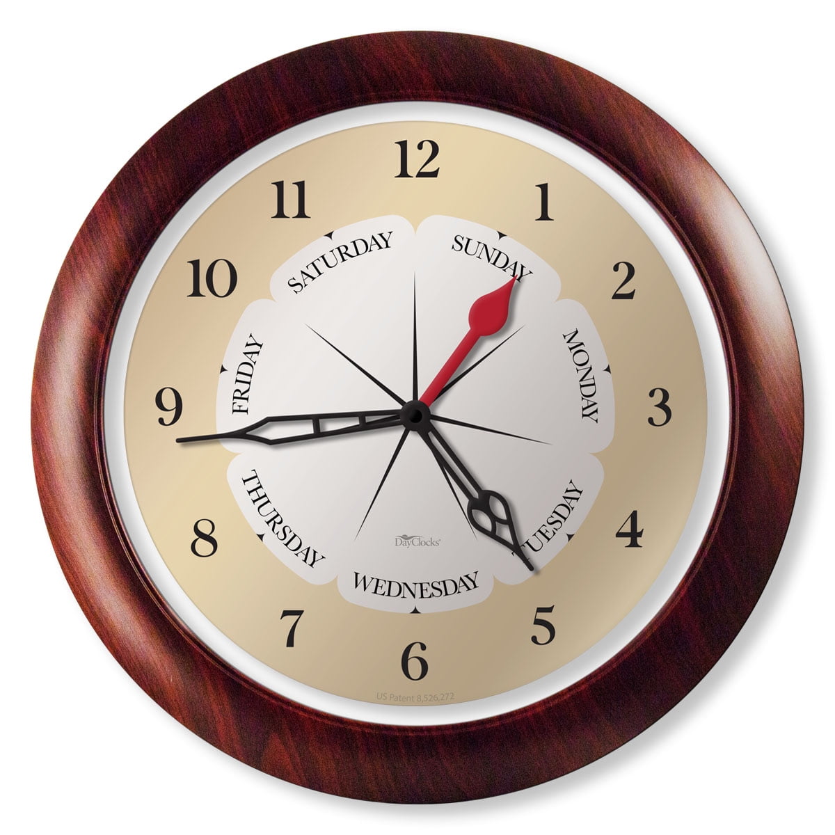 DayClocks Time & Day-of-the-Week Wall Clock with 13" Walnut Accent ...