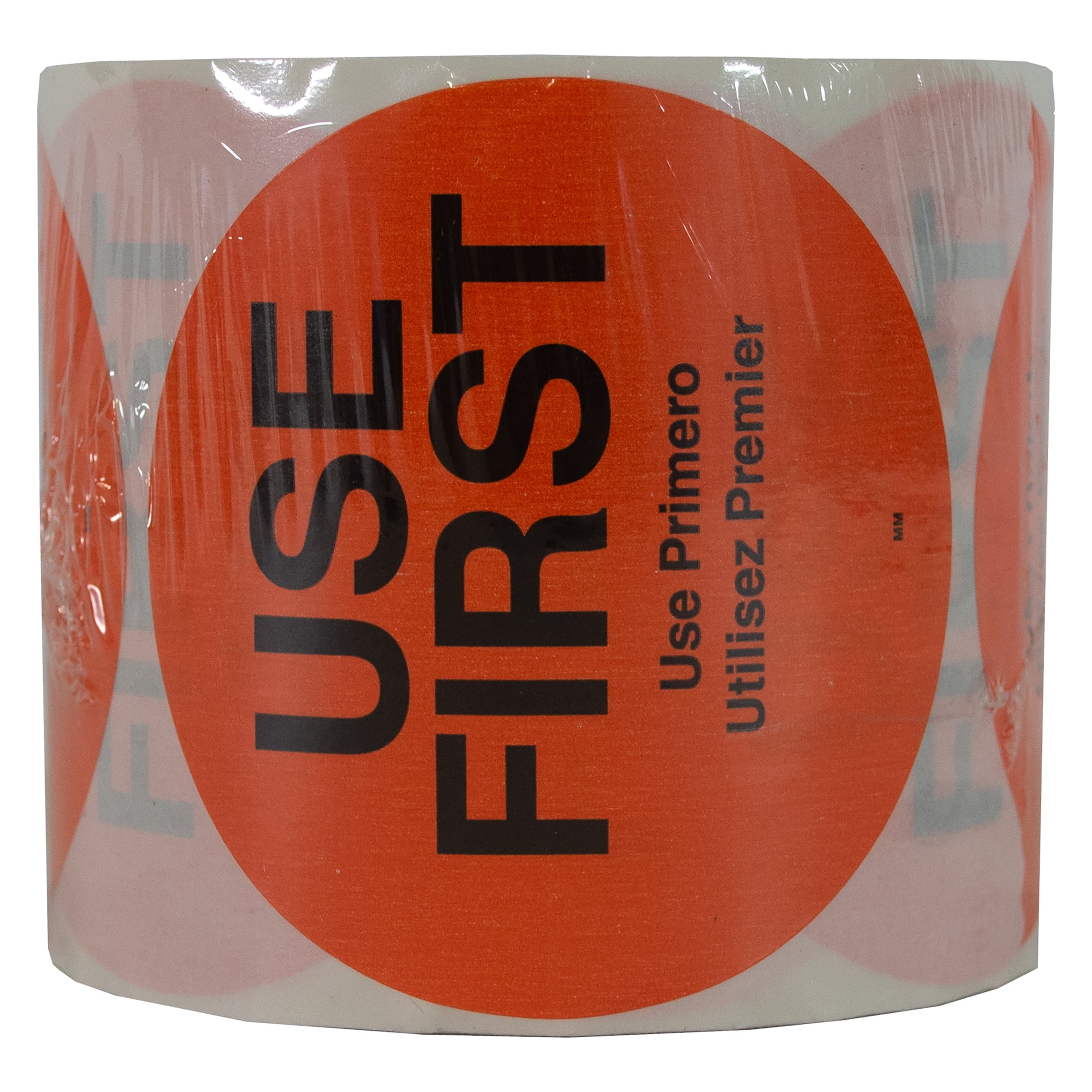 DayMark "USE FIRST" Trilingual Removable Label, 3" Circle, Orange (Roll ...