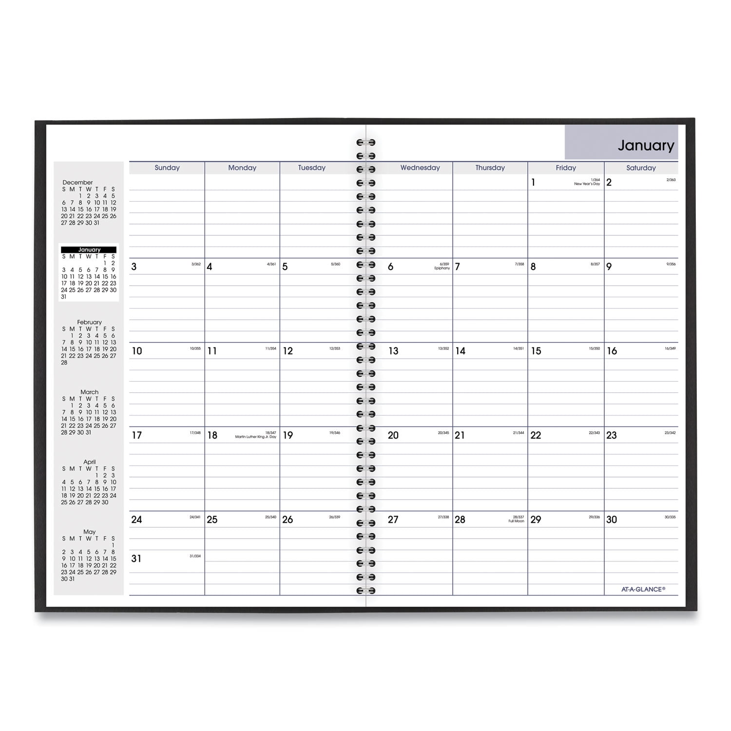 DayMinder Monthly Planner, Ruled Blocks, 12 x 8, Black Cover, 14-Month ...