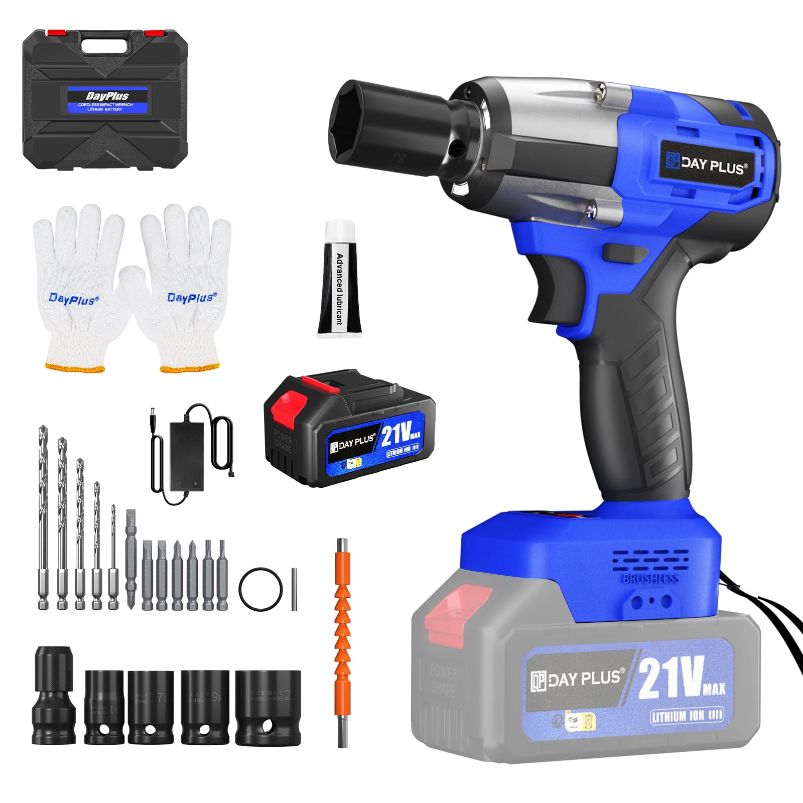 DayPlus 3 IN 1 Cordless Electric Impact Wrench Power Tool Stepless ...