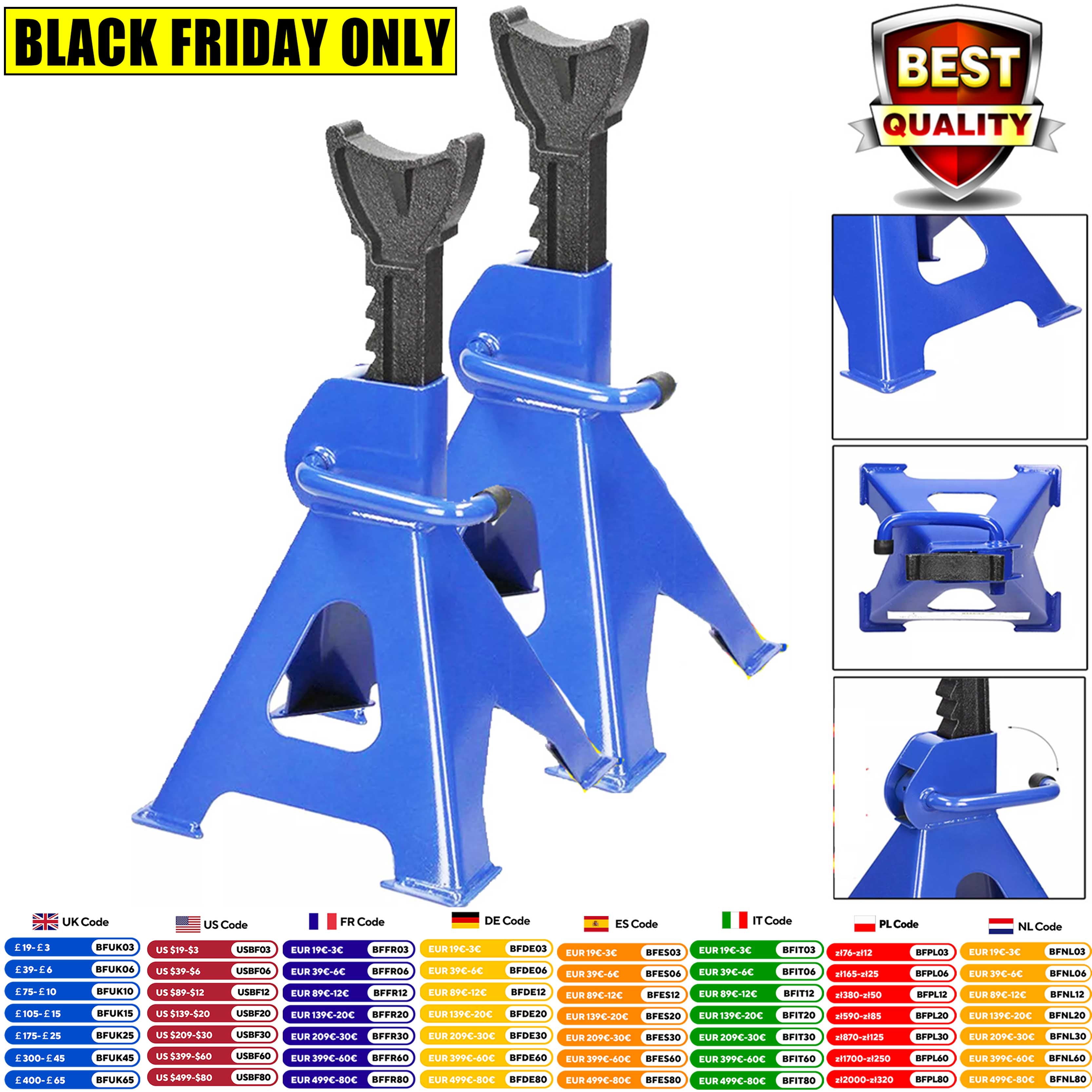 DayPlus Heavy Duty 3 Ton Axle Stands for Car Van Garage Workshop Tool ...