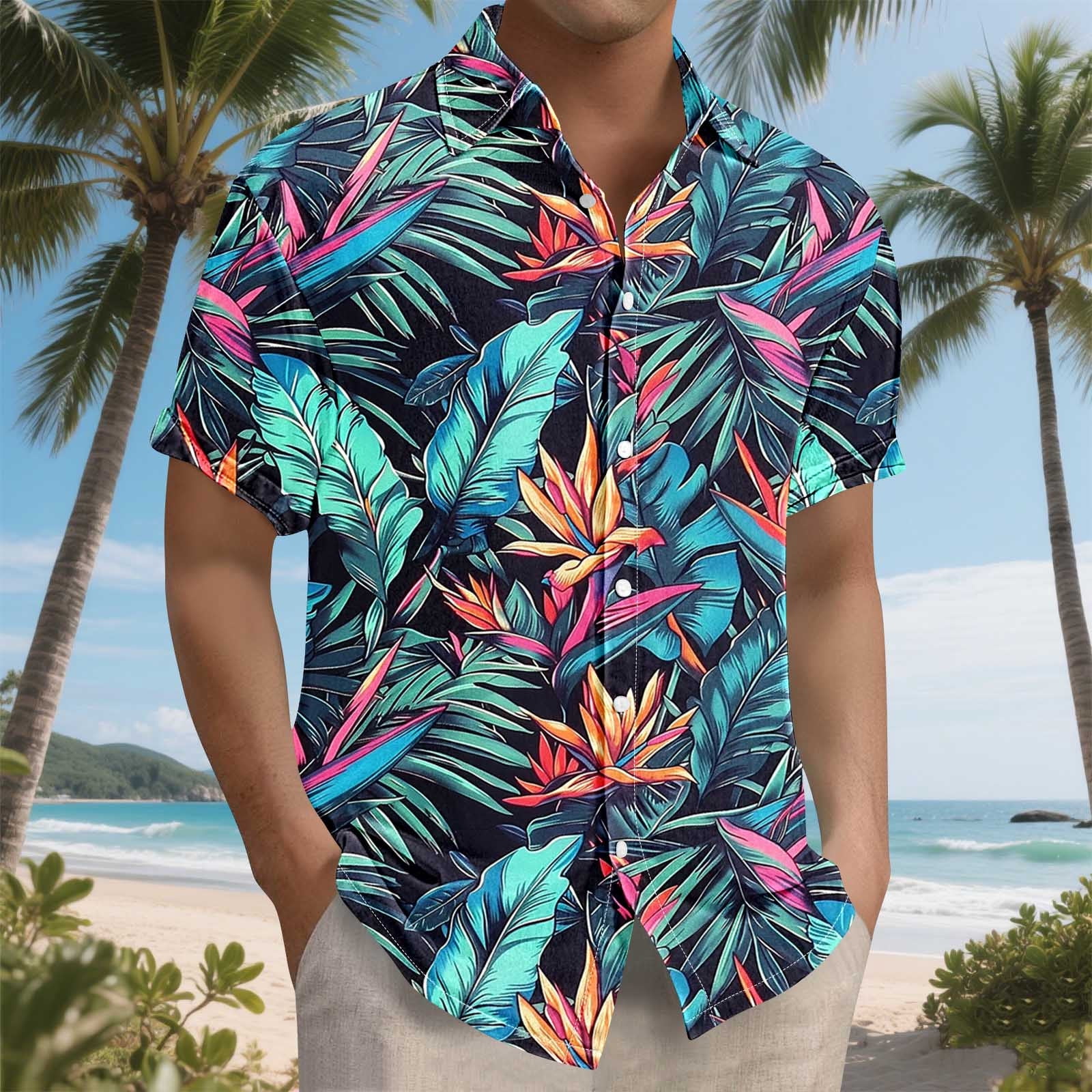 DayScoop Mens Fashion Shirt Casual Blouse Summer Floral Print Hawaiian ...