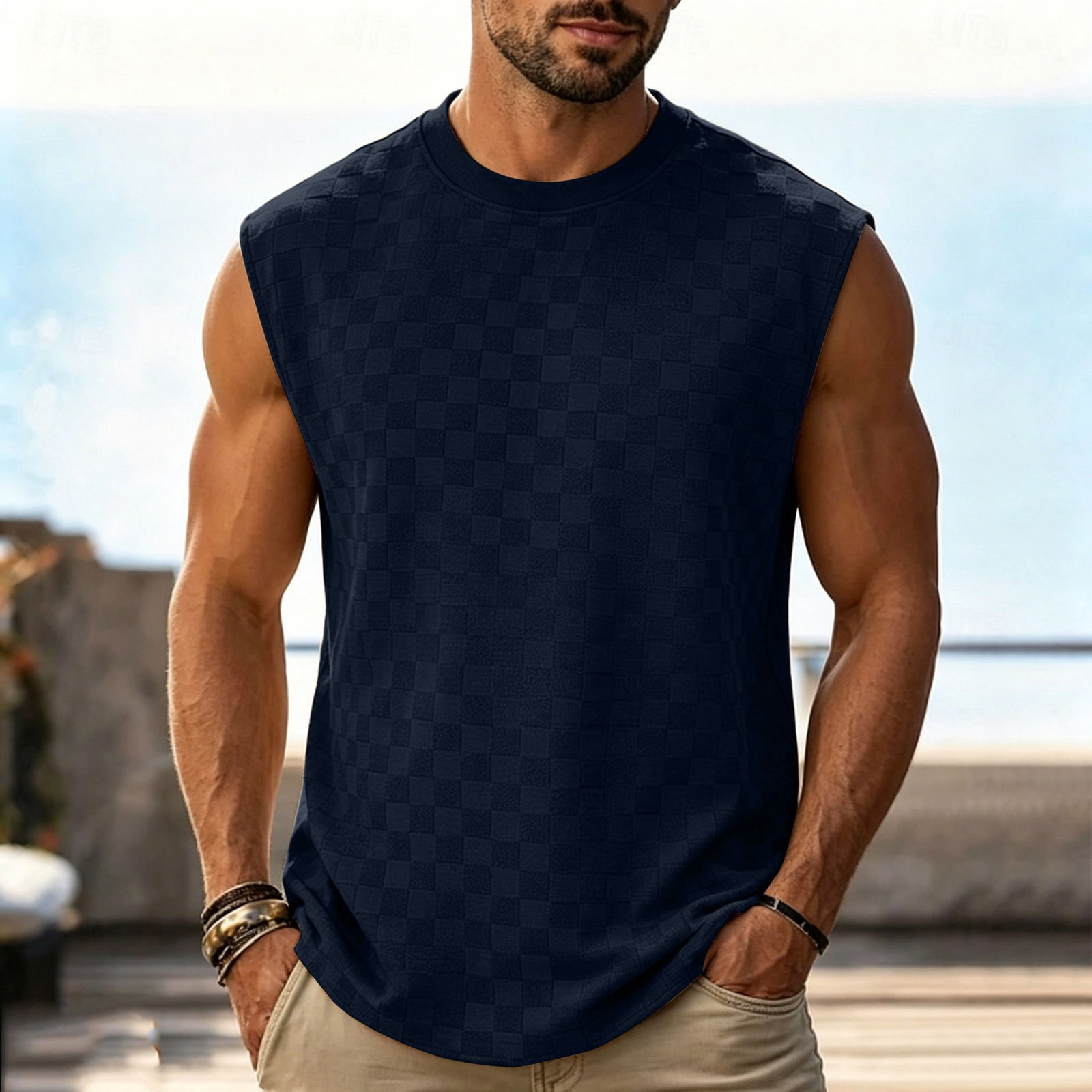 DayScoop Mens Fashion Tank Casual Blouses Solid Color Summer Sleeveless ...