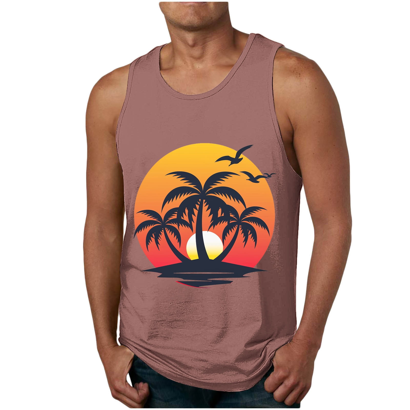 DayScoop Mens Summer Tank Fashion Blouses Casual Sleeveless Printing ...