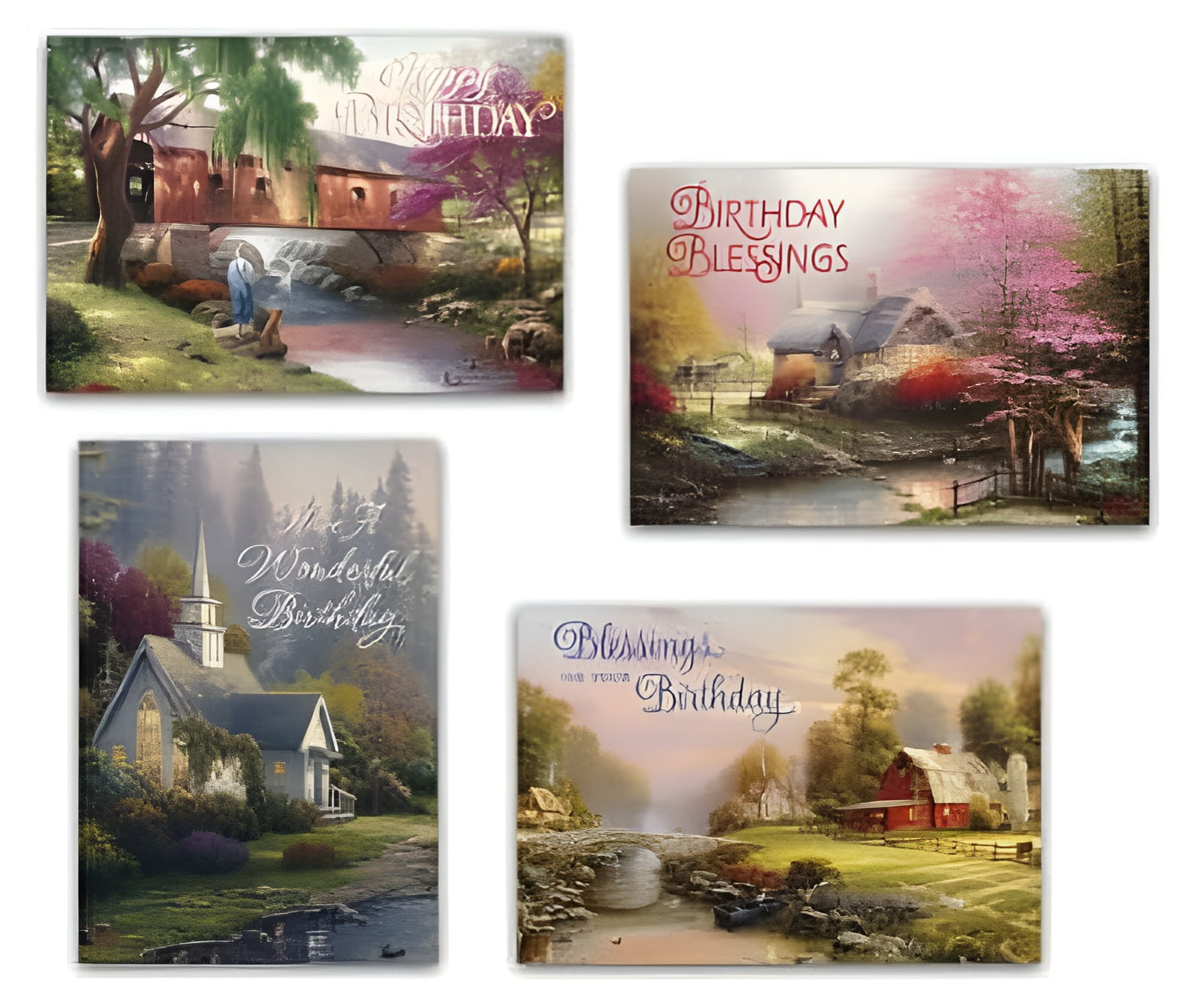 DaySpring Birthday Cards, Thomas Kinkade Artwork, Boxed Set of 12 with ...