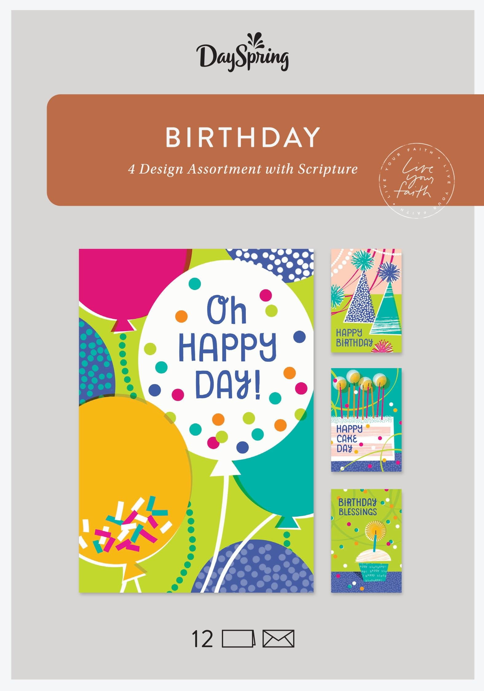 DaySpring - Birthday - Oh Happy Day - 4 Birthday Art Design Assortment ...