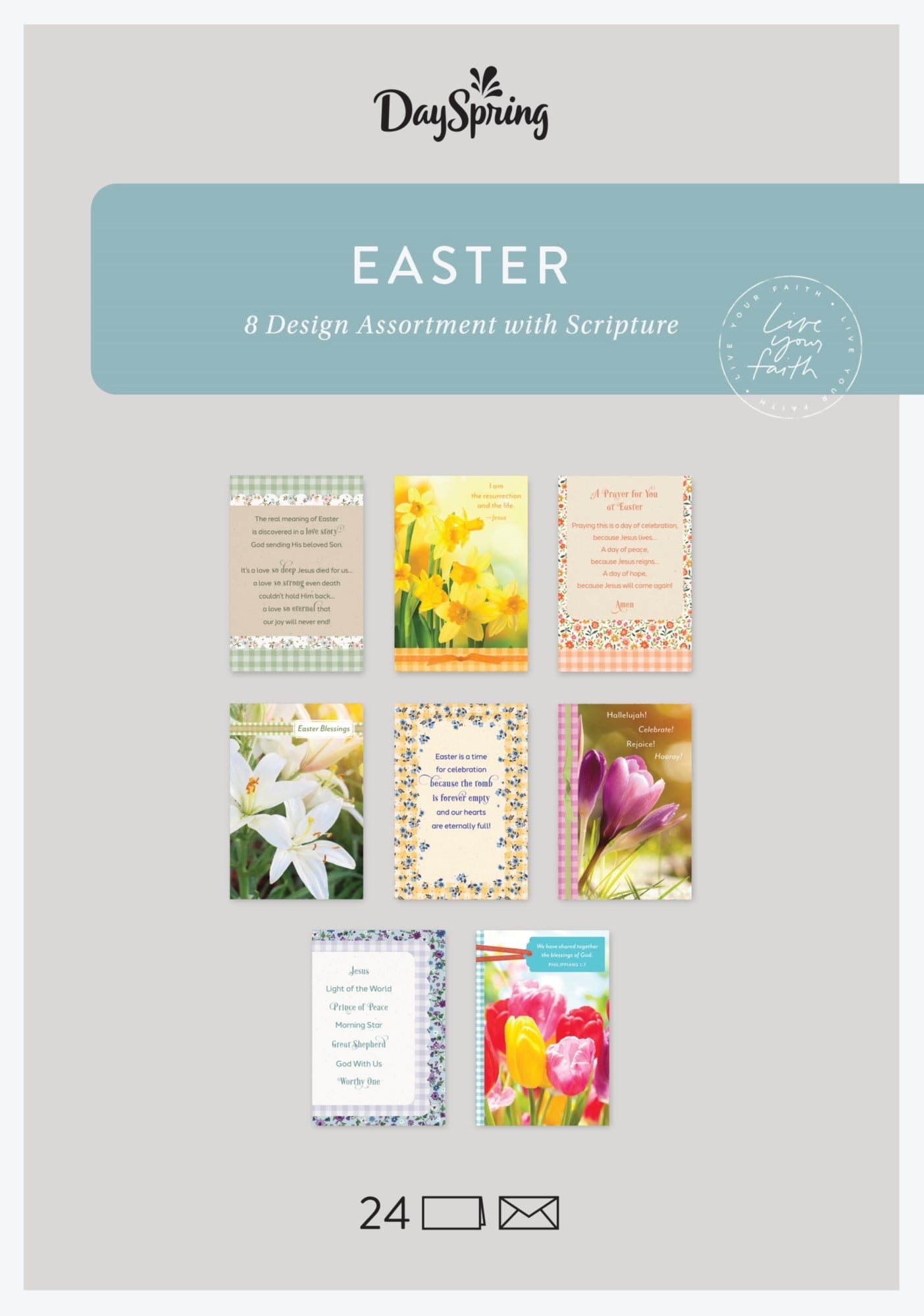 DaySpring Christian Easter Blessings - 24 Pack Assorted Greeting Cards ...