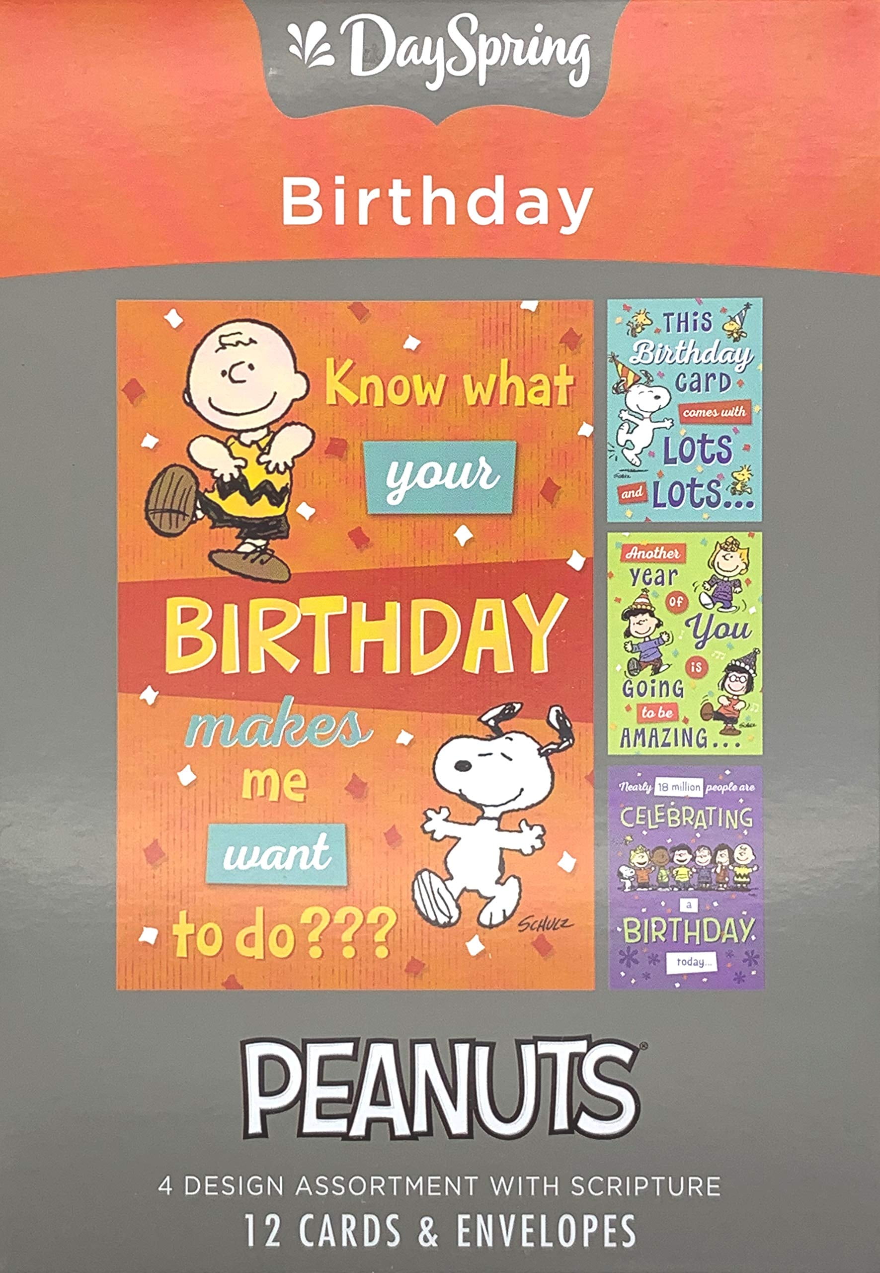 DaySpring - Peanuts - Happy Birthday - 4 Design Assortment with ...