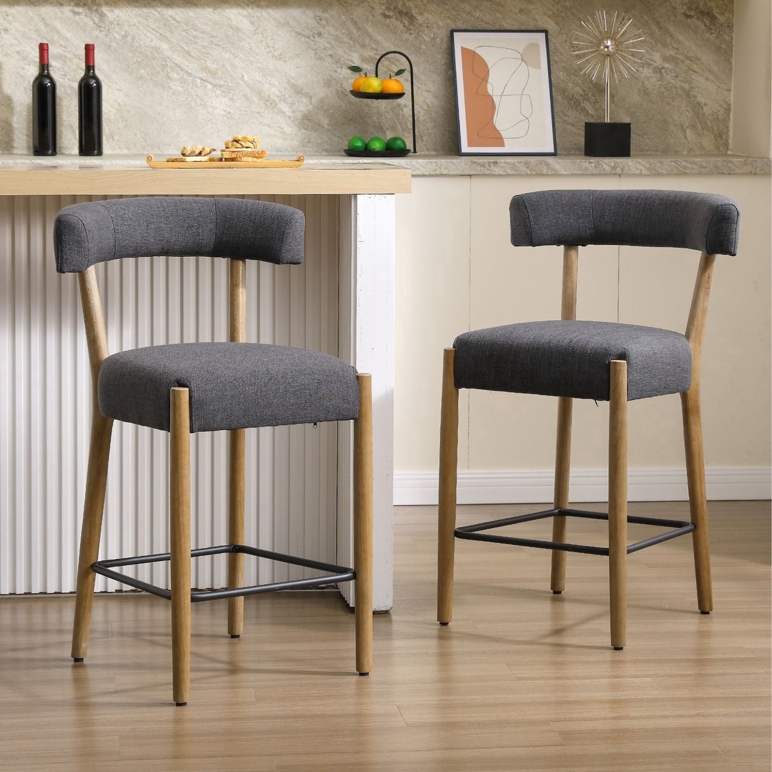 Dayalane 26.5" Counter Height Barstools Set of 2, Mid-Century Modern ...