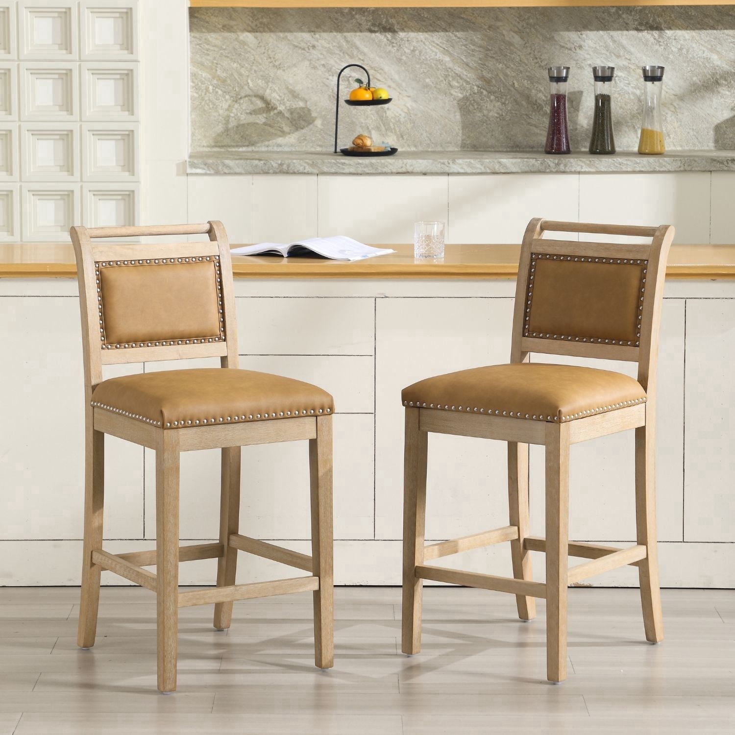 Dayalane 26" Farmhouse Counter Height Bar Stools Set of 2, Rustic ...