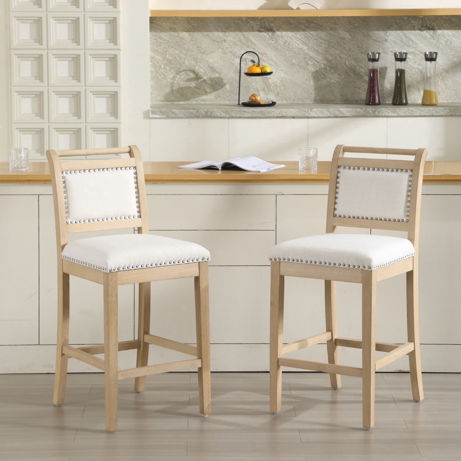 Dayalane 26" Farmhouse Counter Height Bar Stools Set of 2, Rustic ...