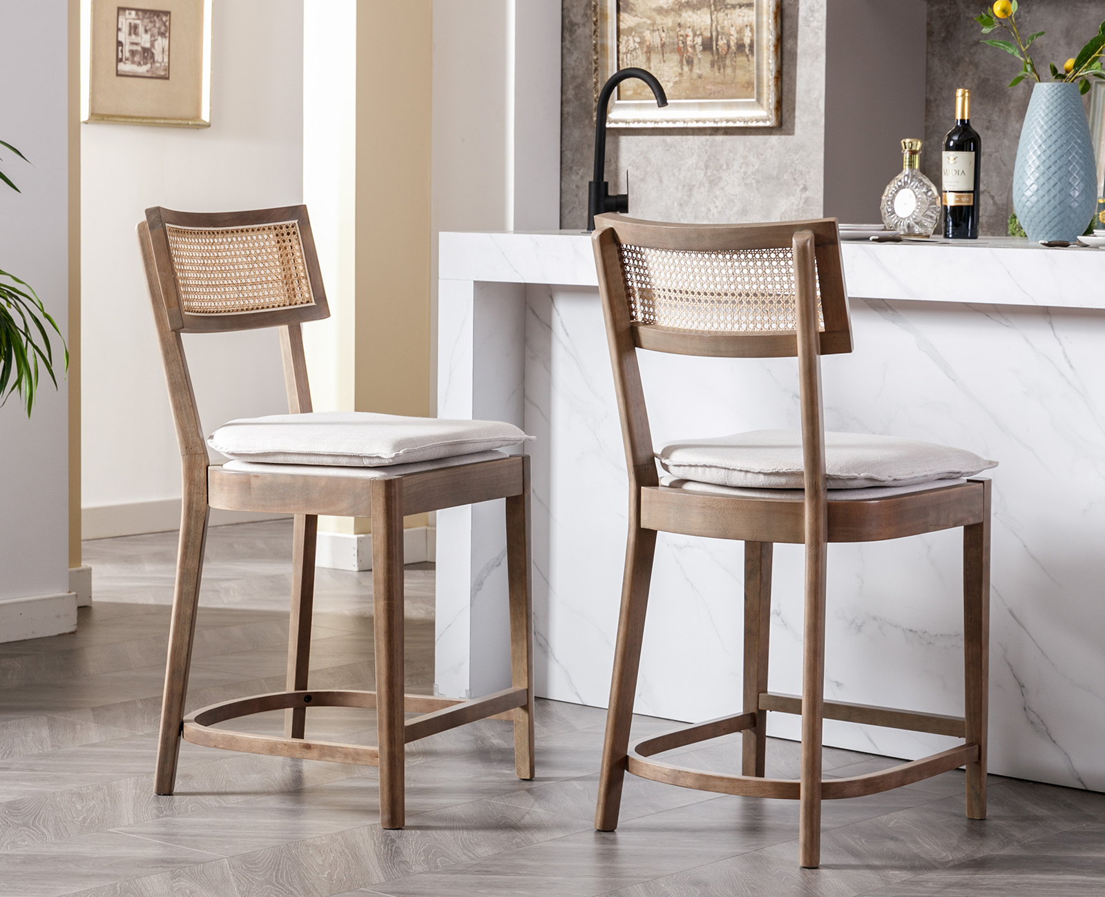 bali & pari Adrena Modern Bohemian Natural Brown Rattan Bar Stool ...